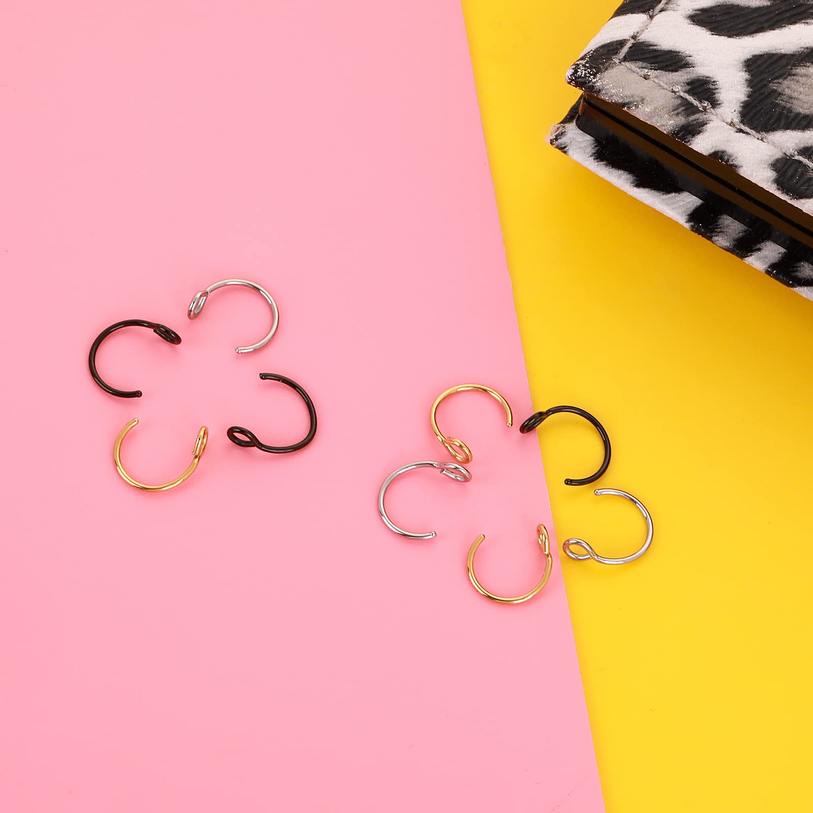 Lusofie 9Pcs Fake Nose Rings,Fake Nose Ring Hoop Stainless Steel Nose Hoop for Faux Lip Septum Nose Ring Set