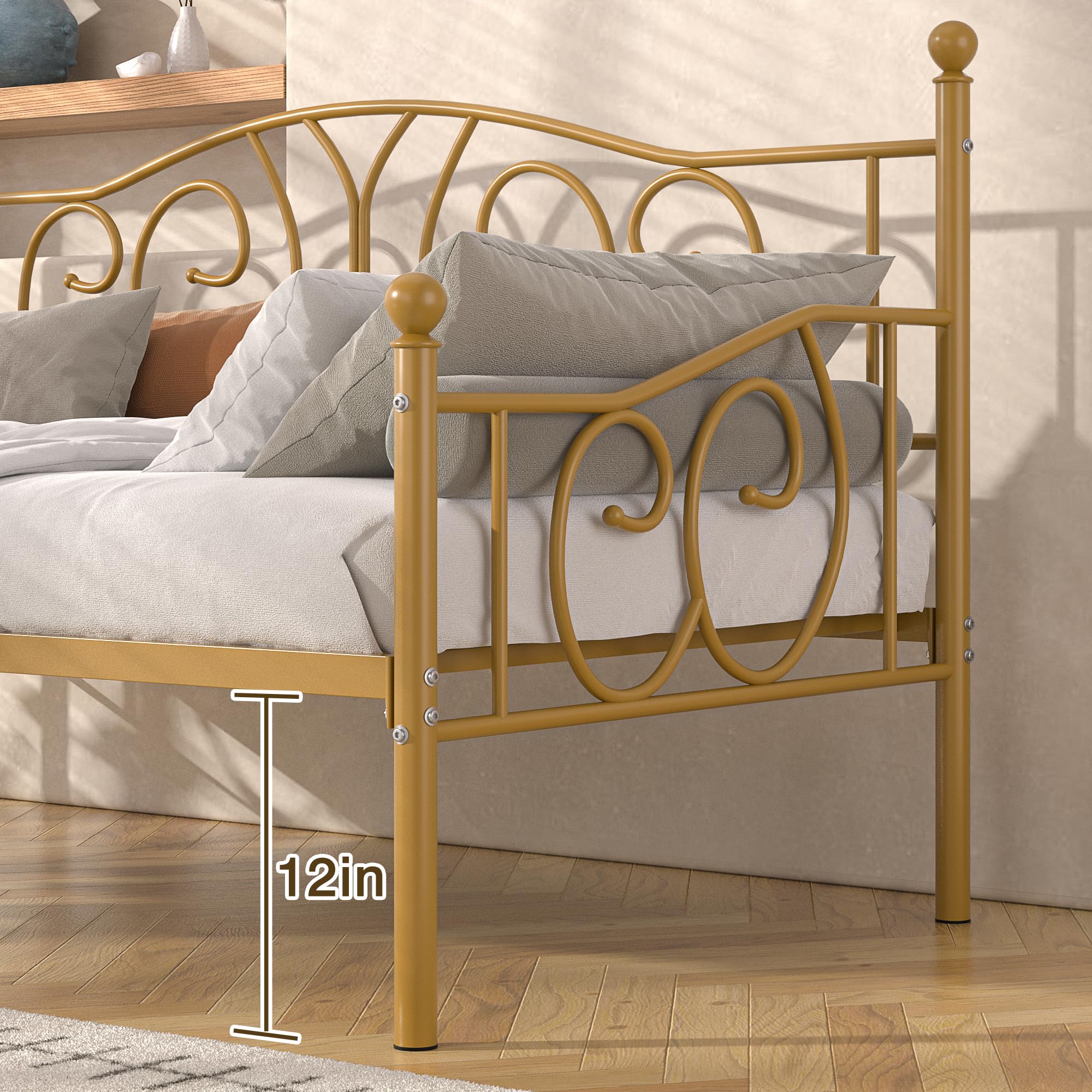 VECELO Twin Daybed Frame, Metal Day Bed with Classic Headboard, Multifunctional Platform Beds for Bedroom, Living Room, Guest Room, No Boxing Spring Needed, Black