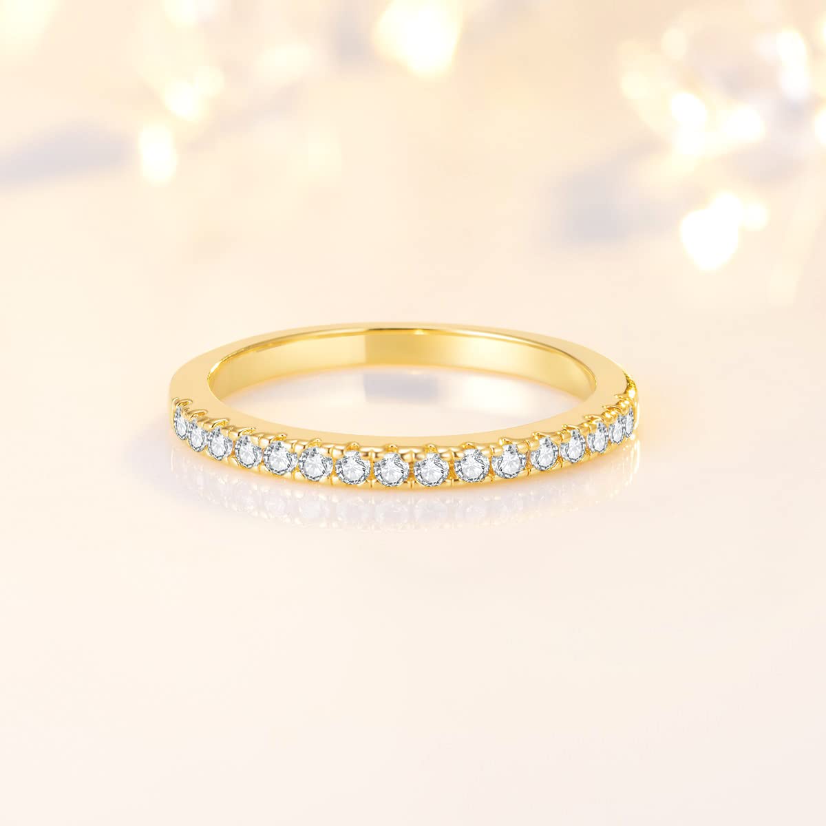 LAANSRER 2MM Wedding Band for Women 14K Gold Plated Stackable Ring Half Cubic Zirconia Eternity Engagement Rings for Women Size 7