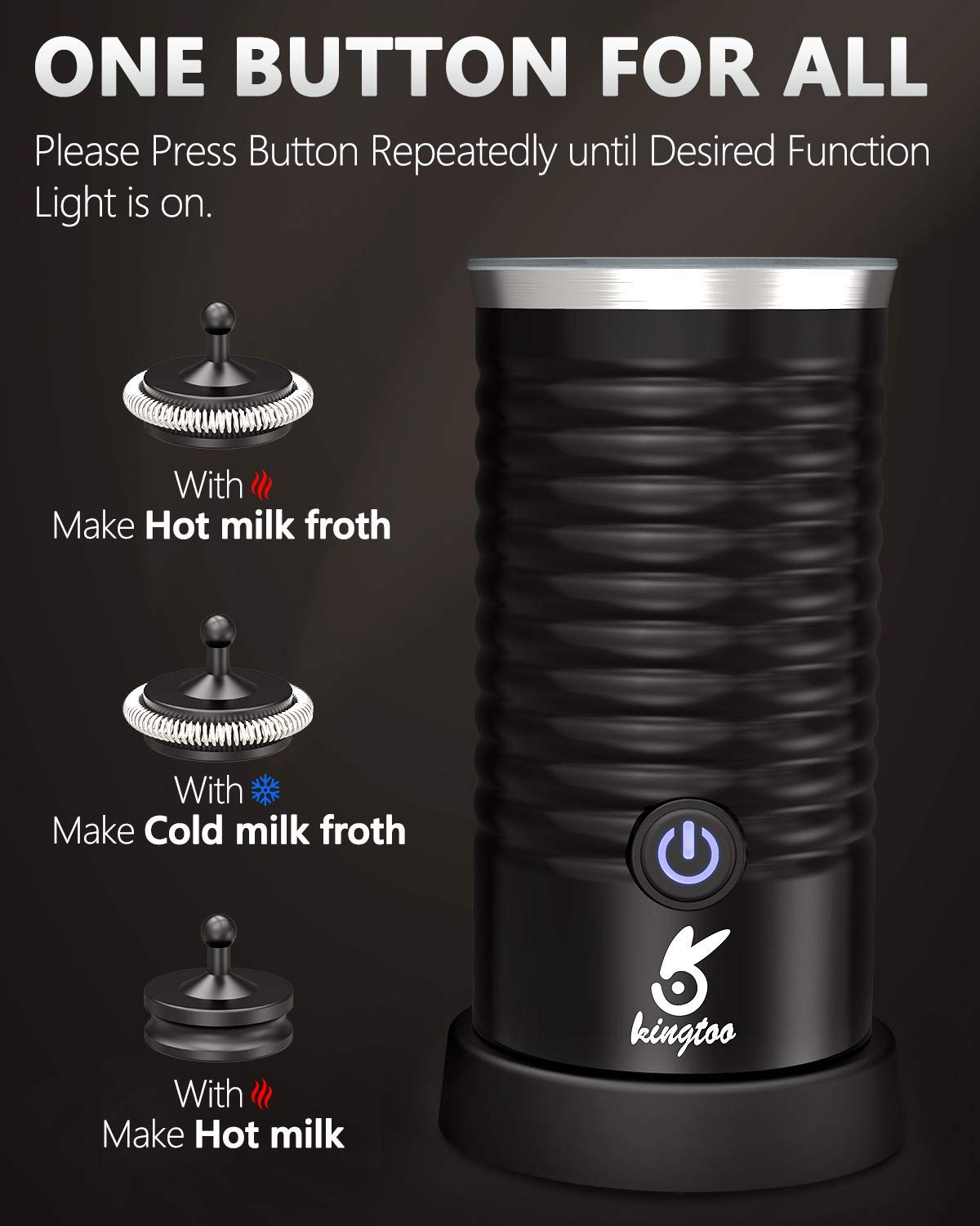 KINGTOO Coffee Maker with Milk Frother, Single Serve Coffee Maker for K-Cup Pod & Ground Coffee, Compact Coffee Maker 2 in 1 with Self Cleaning, Fast Brewing (Black