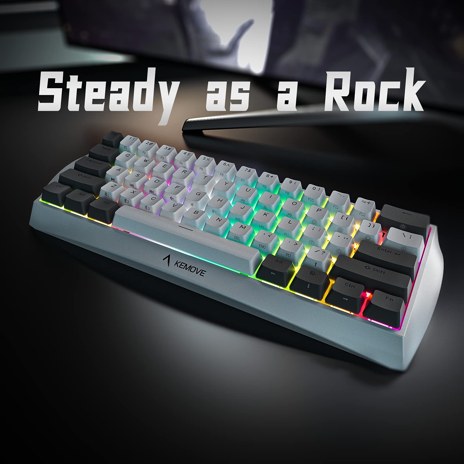KEMOVE 60% Mechanical Gaming Keyboard with Full Aluminum Frame,Hot Swappable,Double Shot PBT Keycaps,RGB LED Backlit,3000mAh Battery,Programmable Macros-Tactile Gateron Brown Switch