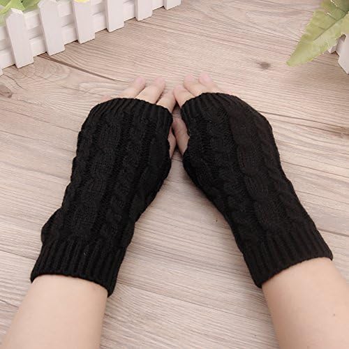 Justay Women Winter Warm Knit Fingerless Gloves Hand Crochet Thumbhole Arm Warmers Mittens