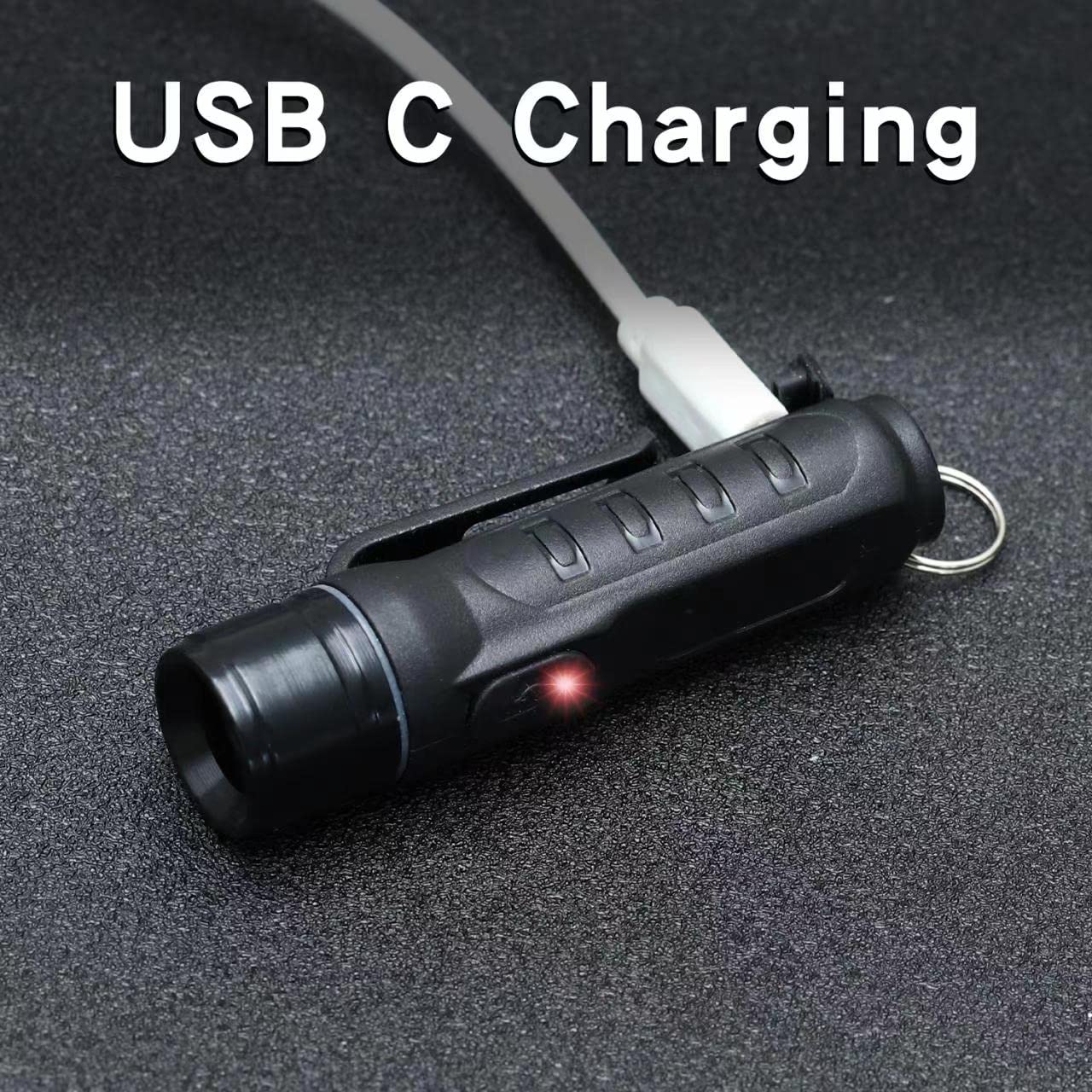 KunHe 4 Pack EDC Mini Small Pocket Keychain Flashlight USB Rechargeable 300 High Lumens Bright Powerful Bulk LED Flashlights