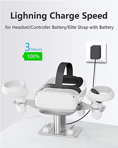 Mavicen Charging Dock for Oculus Quest 2： [Support Elite Strap Charge], Metal Charging Station Stand Set with 4 Controller Rechargeable Batteries,USB-C Charger and Cable