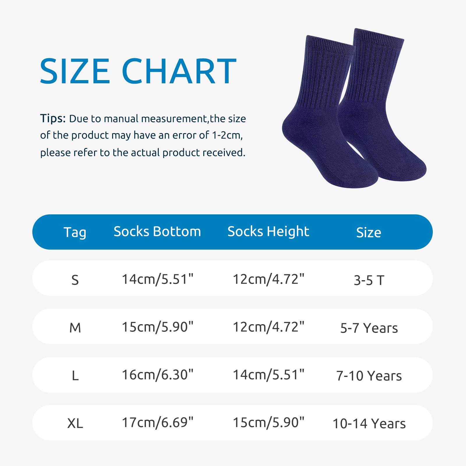 KEREDA Boys Girls Cushioned Crew Socks Athletic Training Socks for Active Kids 6 Pairs 7-10 Years Navy