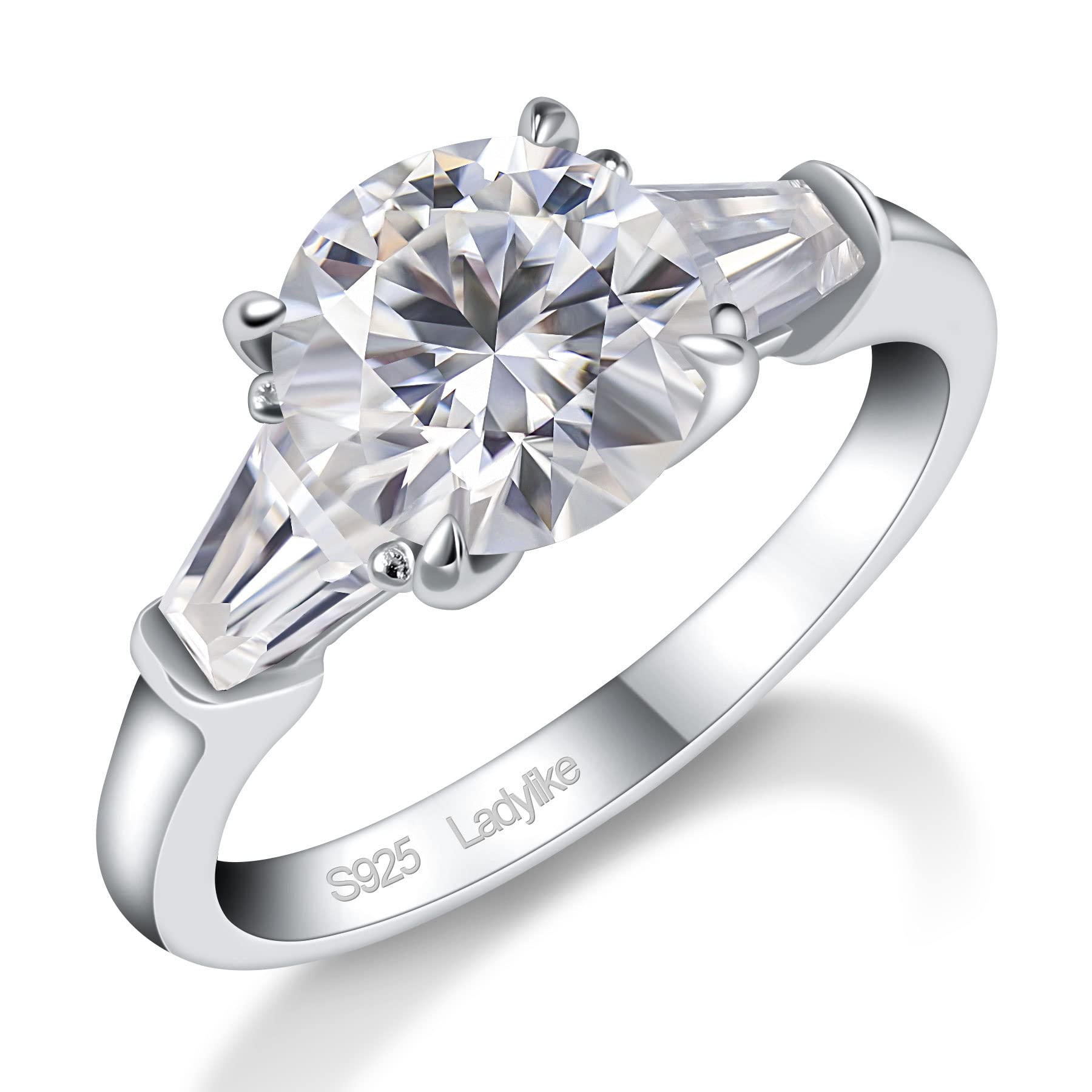 Ladylike Moissanite Engagement Rings for Women 3 Stone Round Cut Lab Created Diamond Rings D Color VVS1 14K White Gold Plated Anniversary Wedding Promise Ring for Women,Size 5.5