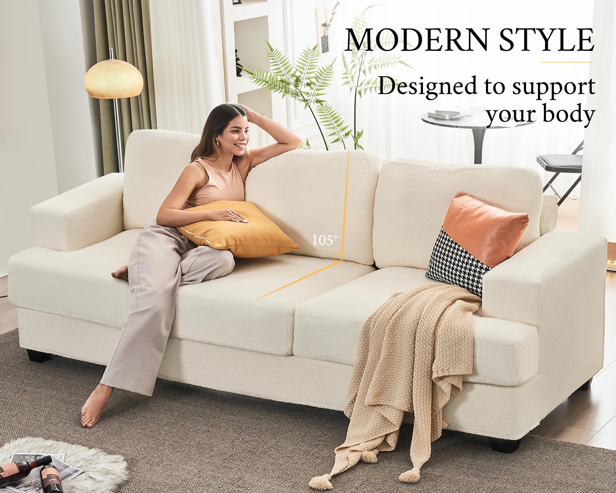 VanAcc Sofa, Comfy Sofa Couch with Extra Deep Seats, Modern Sofa- 3 Seater Sofa, Couch for Living Room Apartment Lounge, Offwhite Bouclé