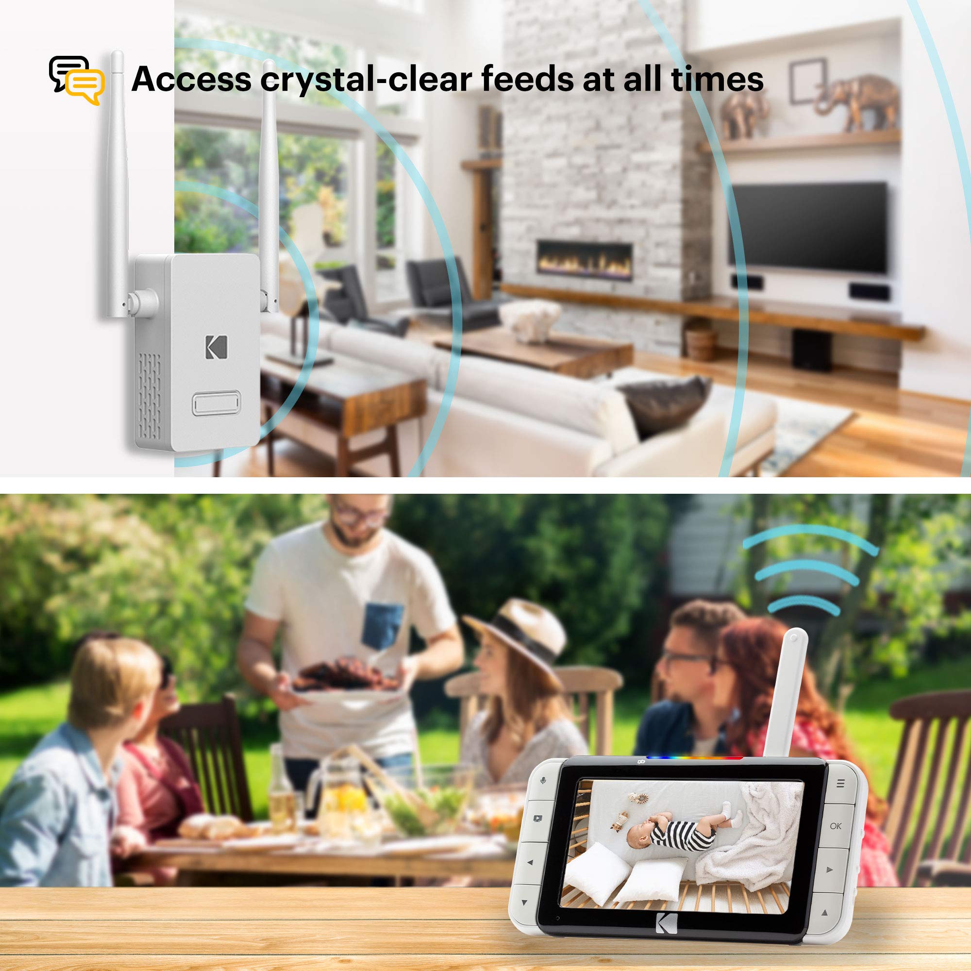 KODAK CHERISH R100 Video Baby Monitor Range Extender - Advanced Coverage (Up to 1500ft) With 10 Devices, 300mbs Wi-Fi Booster, 62/128-bit Encryption