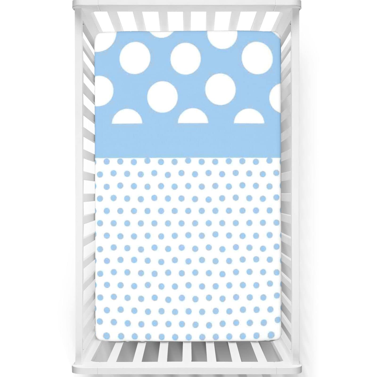 Polka Dots Themed Fitted Mini Crib Sheets,Portable Mini Crib Sheets Toddler Bed Mattress Sheets-Baby Crib Sheets for Girl or Boy,24ā x38ā,White Blue