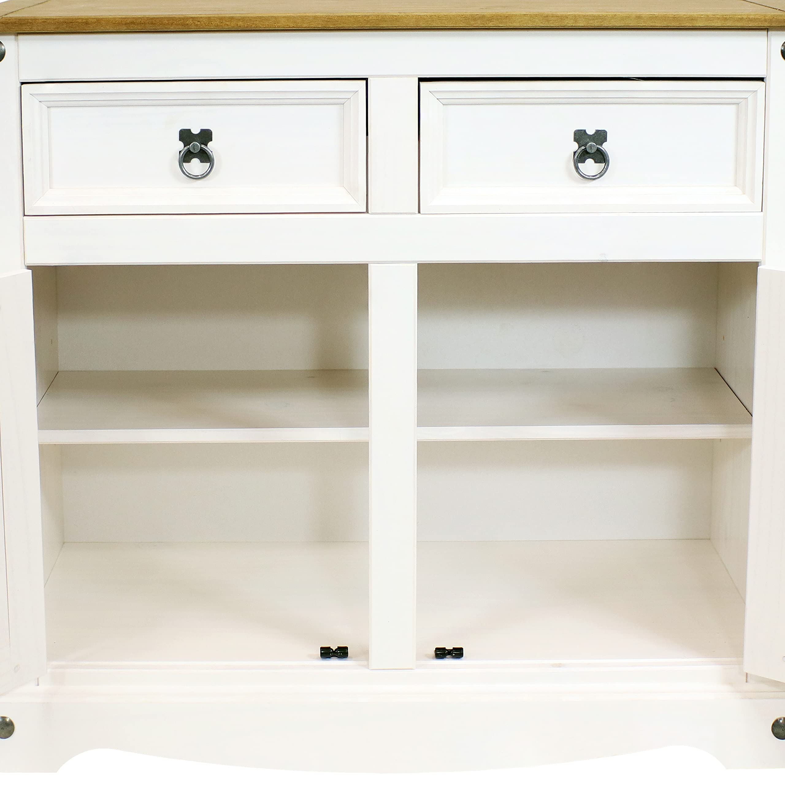 Sunnydaze 31.5-Inch H Kitchen Sideboard Cabinet with 2 Drawers and 2 Doors - Solid Pine Construction with White Finish