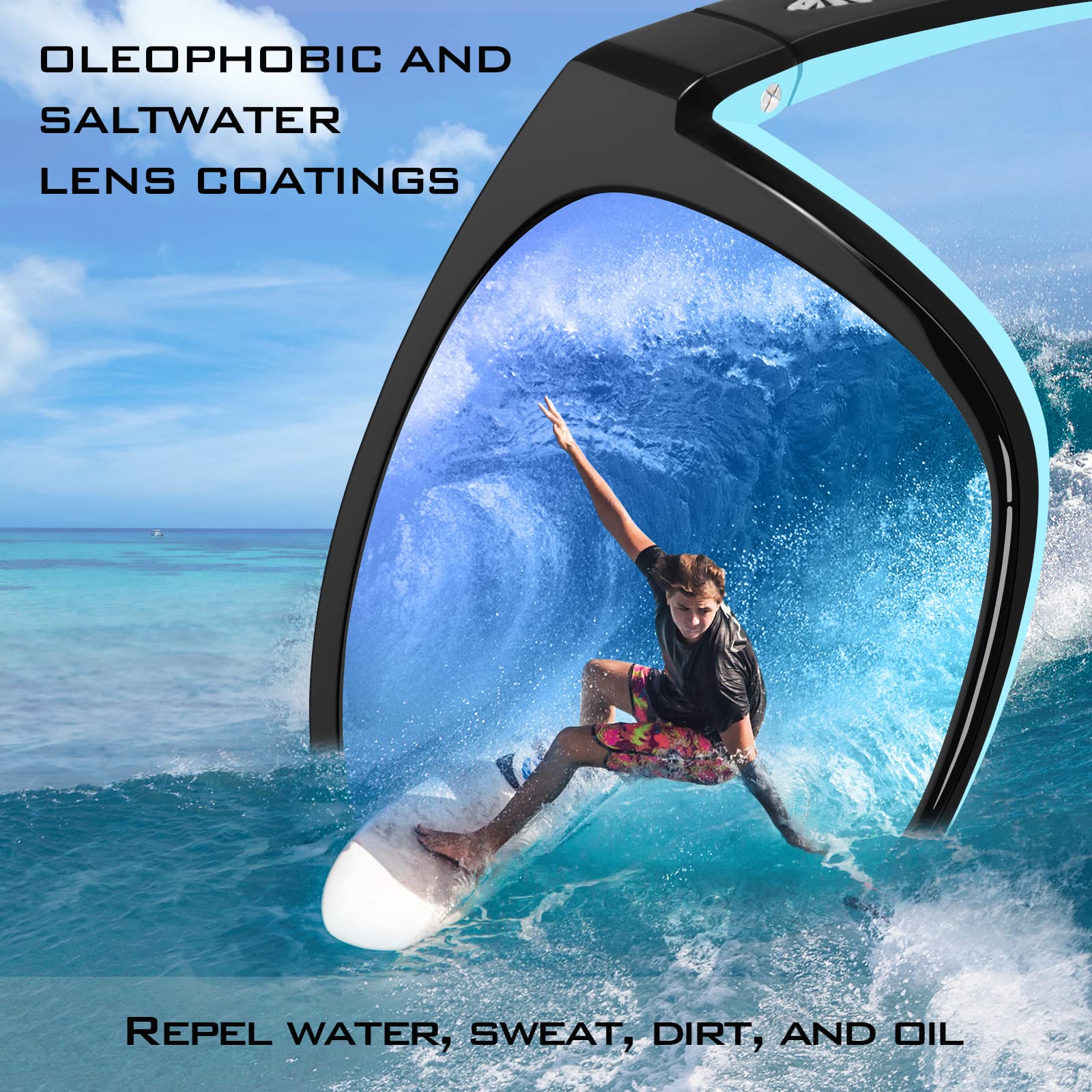 KastKing Tazlina Polarized Sport Sunglasses for Men and Women, Gloss Black Sky blue Frame, Smoke - Blue Ocean Mirror