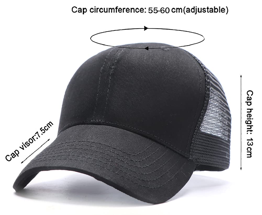 LONGTEN Womens Mesh Baseball Cap Ponytail Vintage Ponycaps Cotton Summer Sun Hat Sports Peaked Cap A-Black