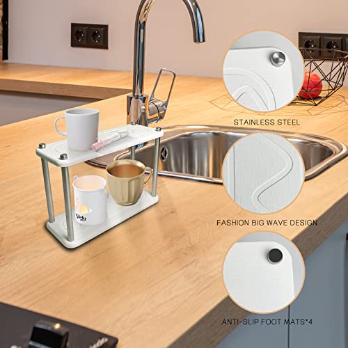 Hyutrol Home Sink Caddy, 2 Tier Fast Drying Stone Sink Tray, Bathroom Organizer, Bathroom Sink Fast Drying Stone, Instant Dry Sink Organizer, Countertop Fast Drying Counter Tray Rack (White).