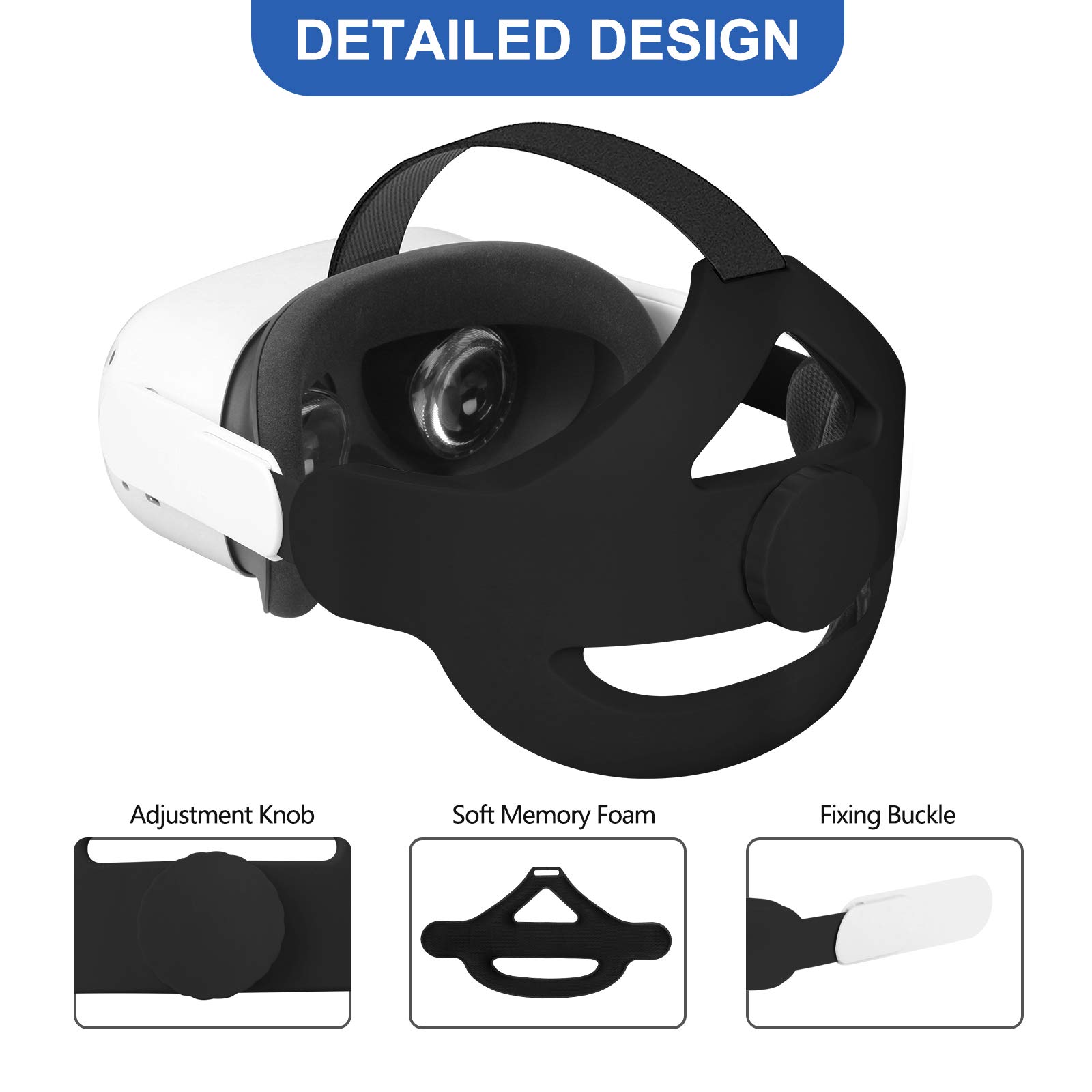 MASiKEN K6 Replacement Head Strap for Oculus Quest 2, Enhanced Support and Comfort Elite Strap Pad, Reduce Head Pressure,Optimize Wearing Experience Oculus2 Accessories (Black)