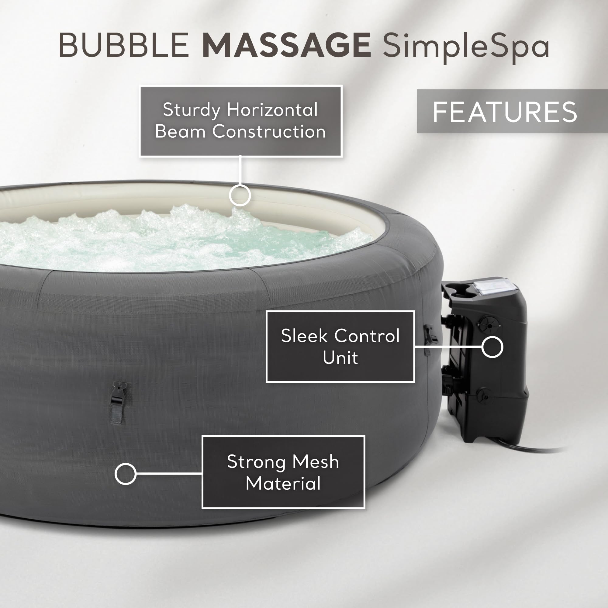 INTEX 28483E SimpleSpa Bubble Massage Spa: includes Insulated Cover β Built-in QuickFill Inflation β Soothing Jets β 4 Person Capacity β 77" x 26"