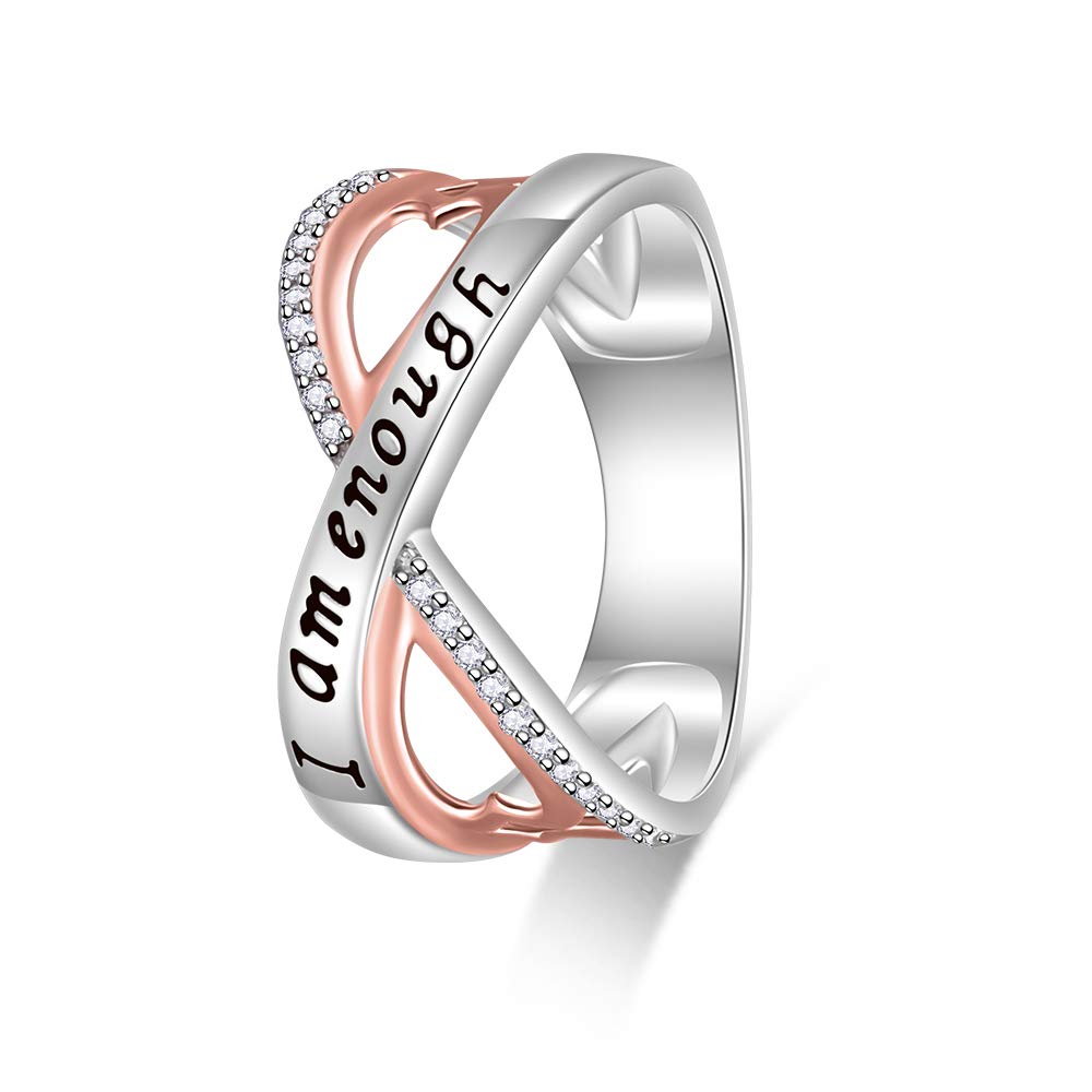 I am Enough Ring s925 Sterling Silver Inspirational Engraving Dainty Crystal Diamond Jewelry for Women Encouragement Rings Size 6 ft
