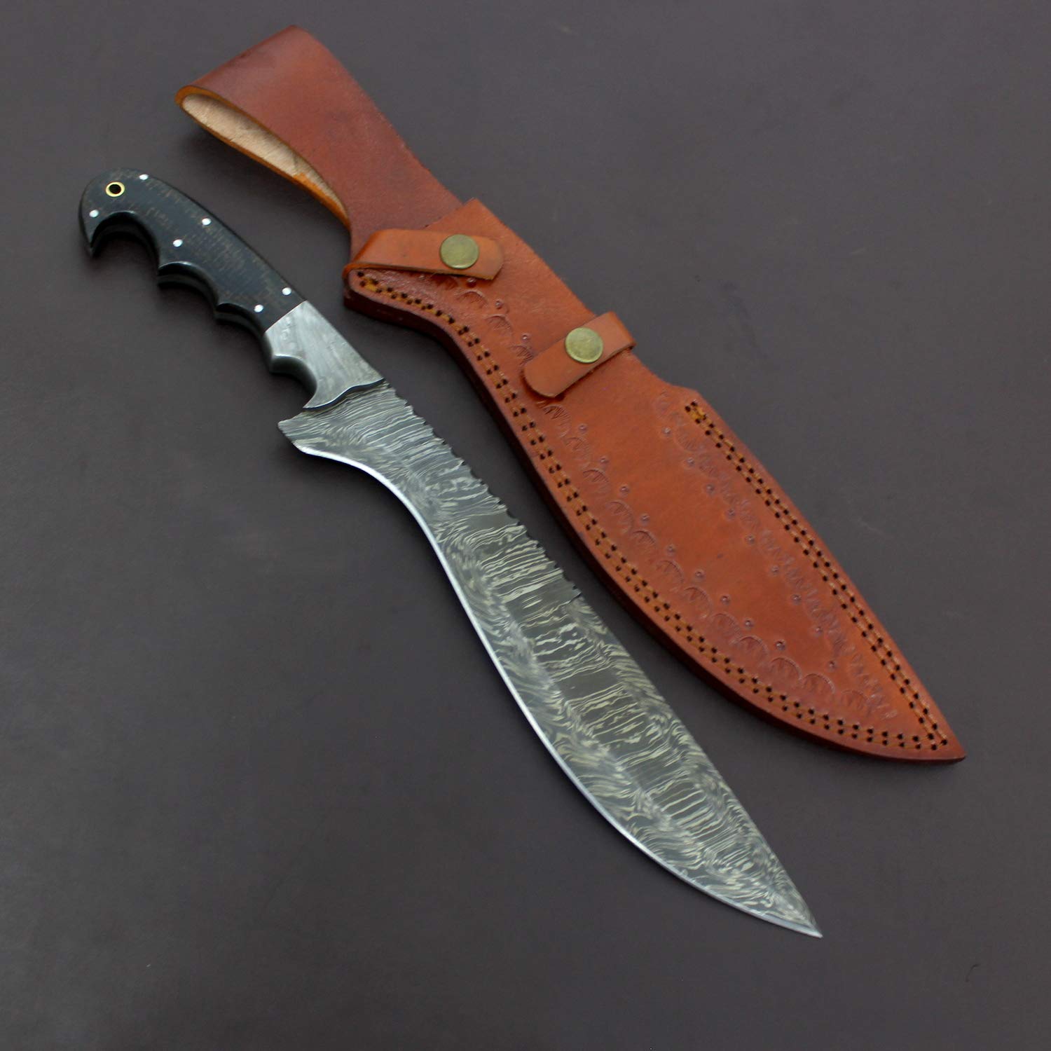 JNR Traders Damascus Steel Full Tang Fixed Blade Hunting Knife with leather Sheath - 6082