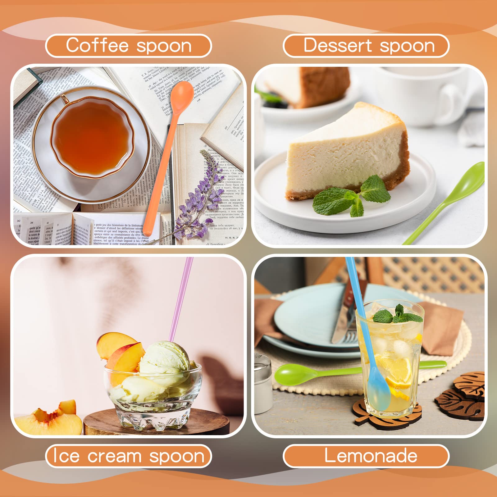Lallisa 8 Pcs Iced Tea Spoons Long Plastic Ice Handle Spoon Colorful Teaspoons 8.9" Coffee Stirring Spoons Long Handle Spoon Long Teaspoons for Mixing Ice Cream Honey Sundae Hot Chocolate Cocktail