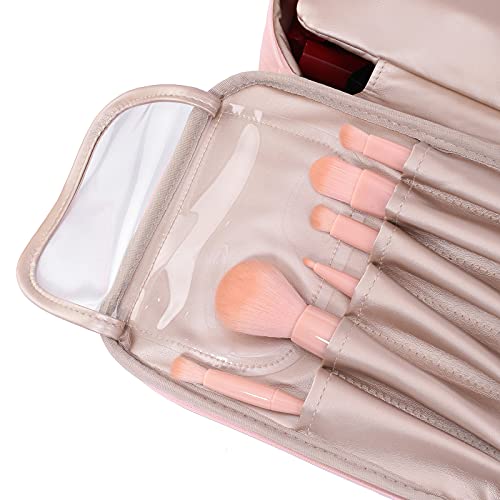 Katadem Travel Makeup Bag,Large Opening Makeup Bag,Portable Makeup Bag Opens Flat for Easy Access, Toiletry Bag,PU Leather Makeup Bag,Large Cosmetic Organizer for Women (ppink)