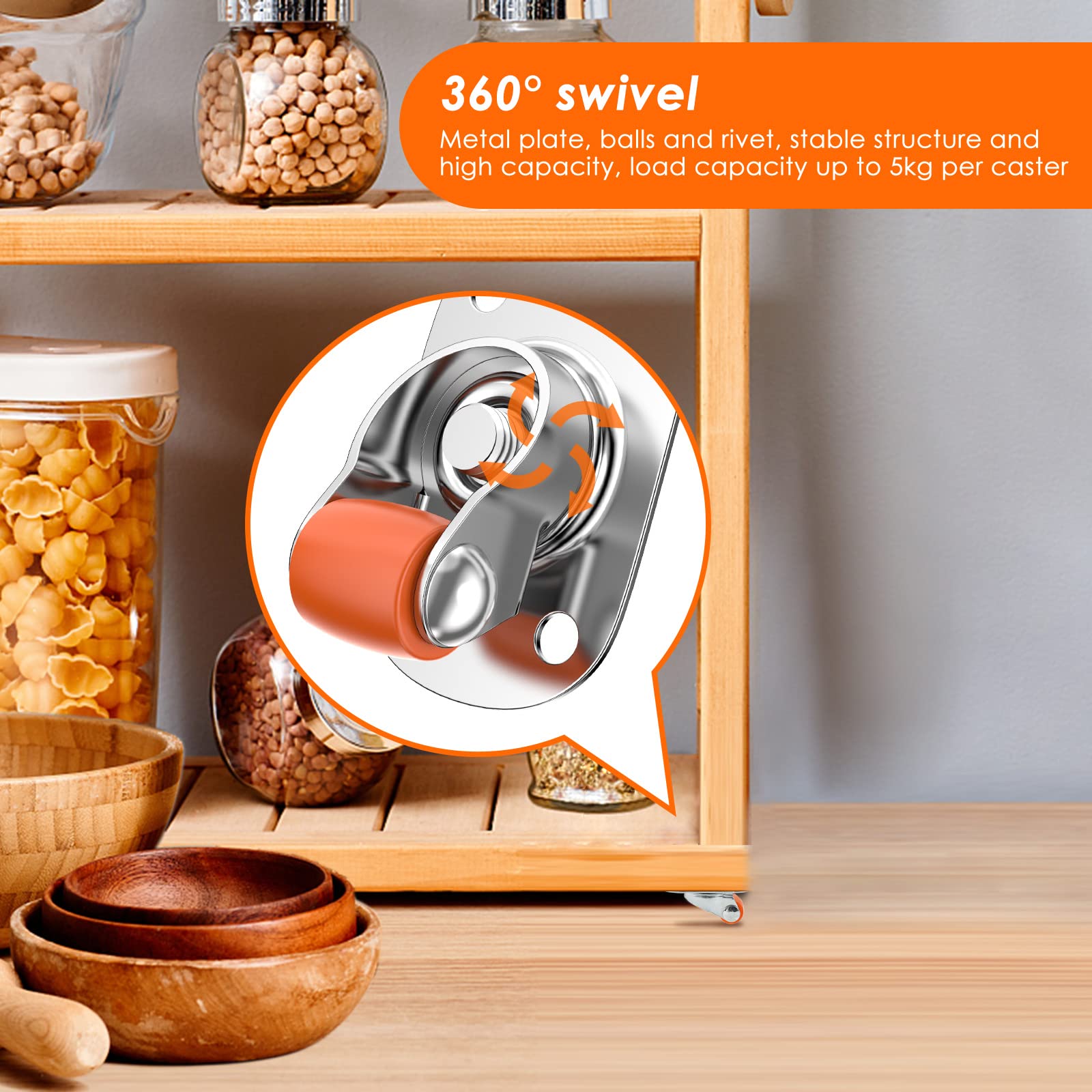 Homhoo 0.75" Self-Adhesive Caster Wheels - 360° Swivel, Strong Nano Adhesive, Steel Plate, 30 Lbs Load Capacity Per Caster, Easy Install - Pack of 16