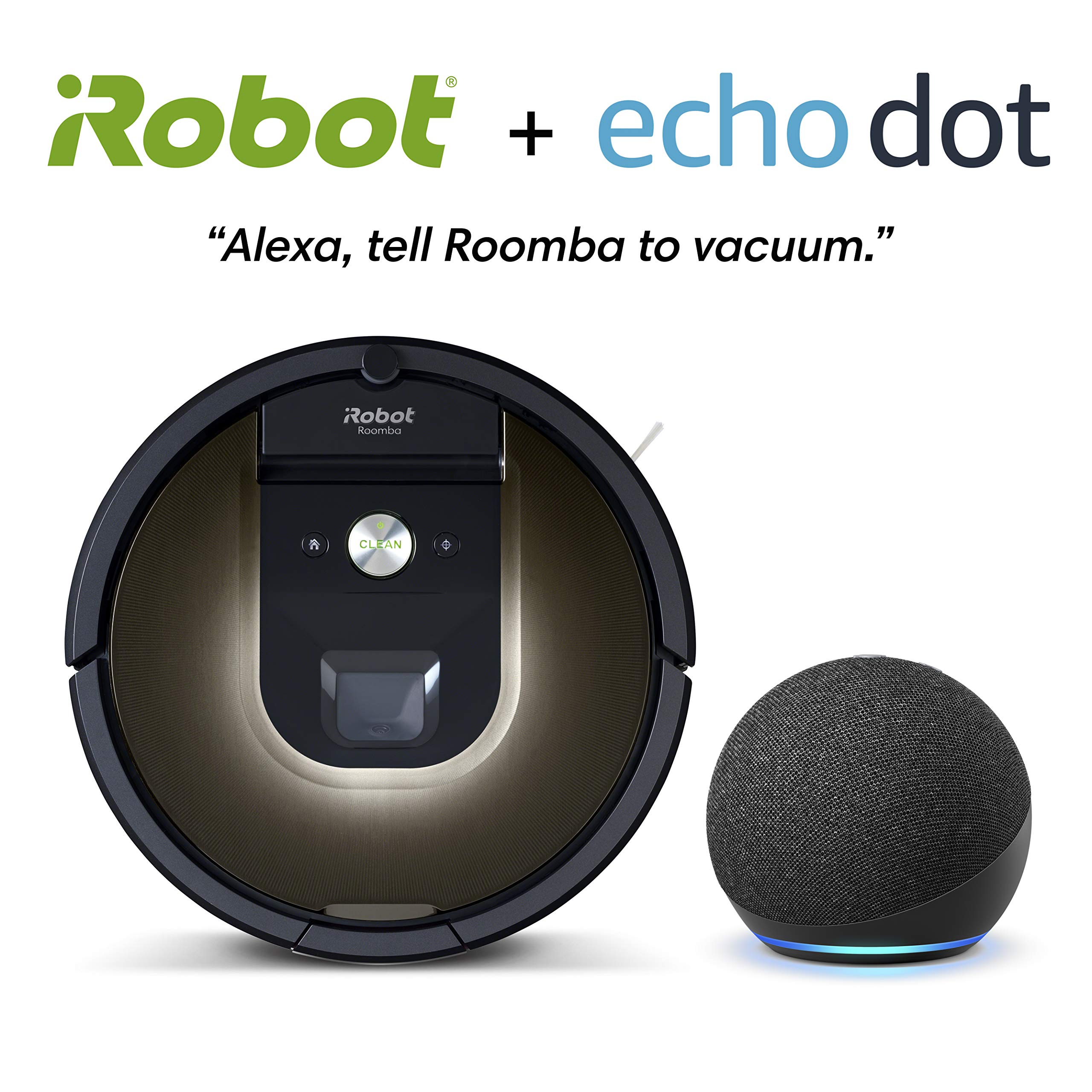 iRobot Roomba 981 Robot Vacuum - Wi-Fi, Compatible with Alexa, Ideal for Pet Hair, Carpets, Hard Floors, Power Boost Technology with Echo Dot (4th Gen)