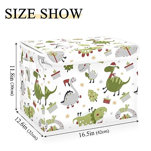Krafig Foldable Storage Box Large Cube Organizer Bins Cute Dinosaurs Containers Baskets with Lids Handles for Closet Organization, Shelves, Clothes, Toys