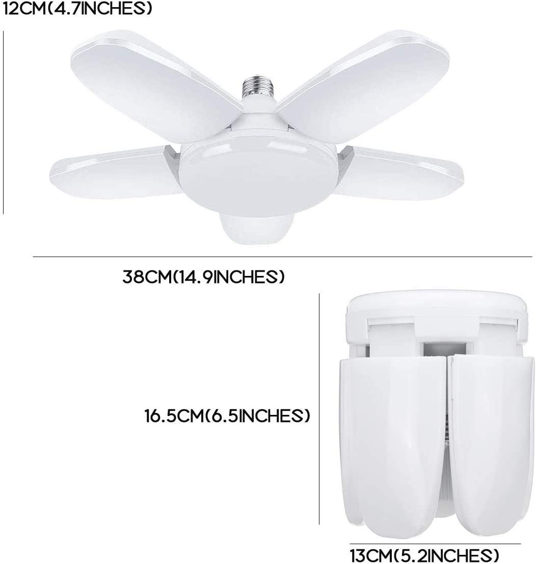 HZMENG LED Garage Lights 4 Pack, 80W LED Basement Lights LED Shop Light Fixture, LED Light Bulbs Garage Ceiling Lighting with 5 Deformable Panels for Garage Basement Workshop Warehouse