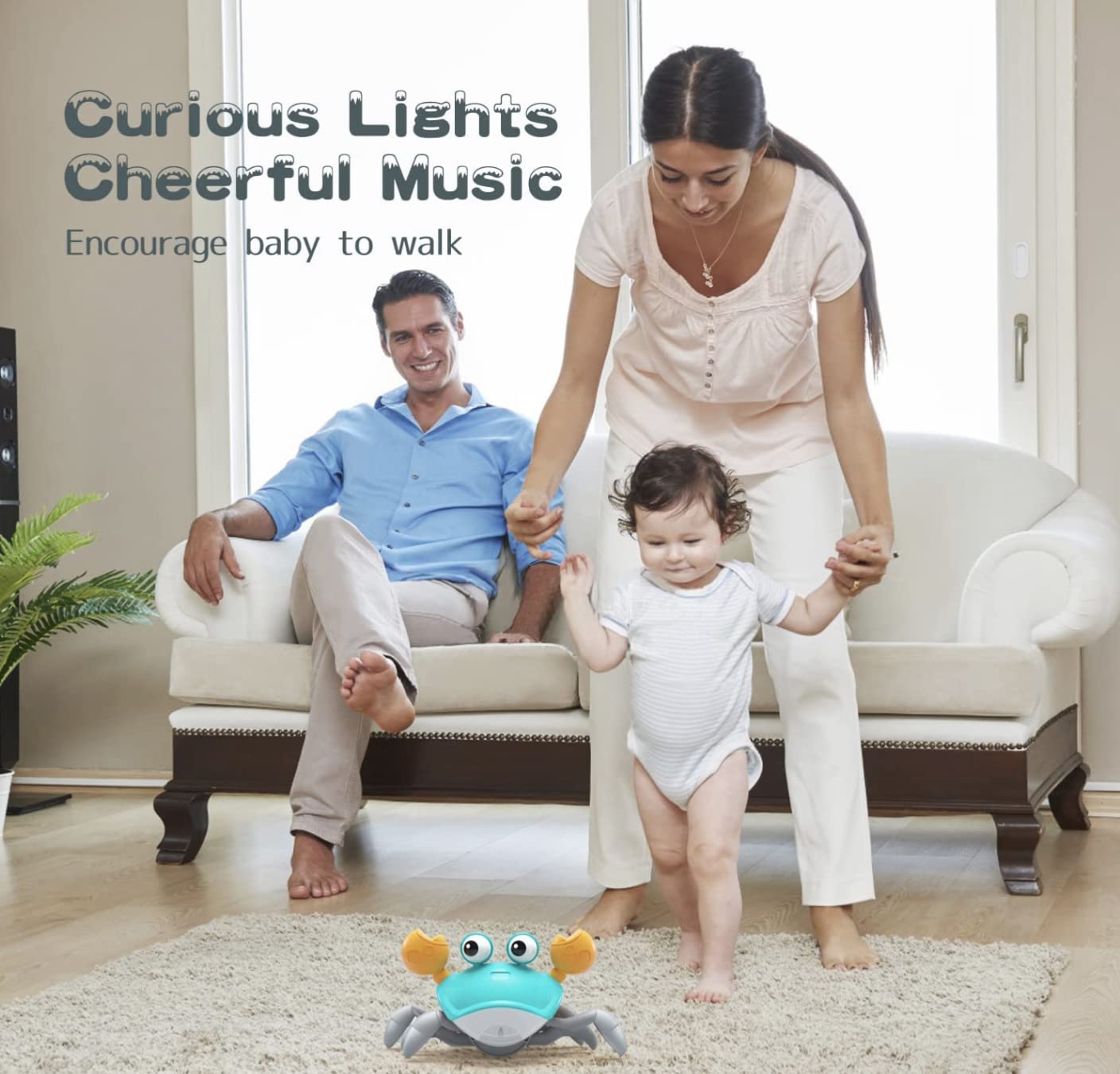 Juguete cabgrejo didactico con música Luces y sensores de movimiento , recargable con USB