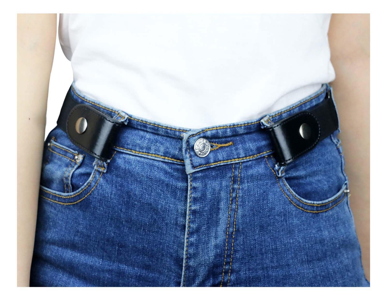 maikun 2 Pack Buckle Free Belt, Black stretch belt, Buckleless Belt Women No buckle Belt,Black + Redbrown, Waist size 30-63''