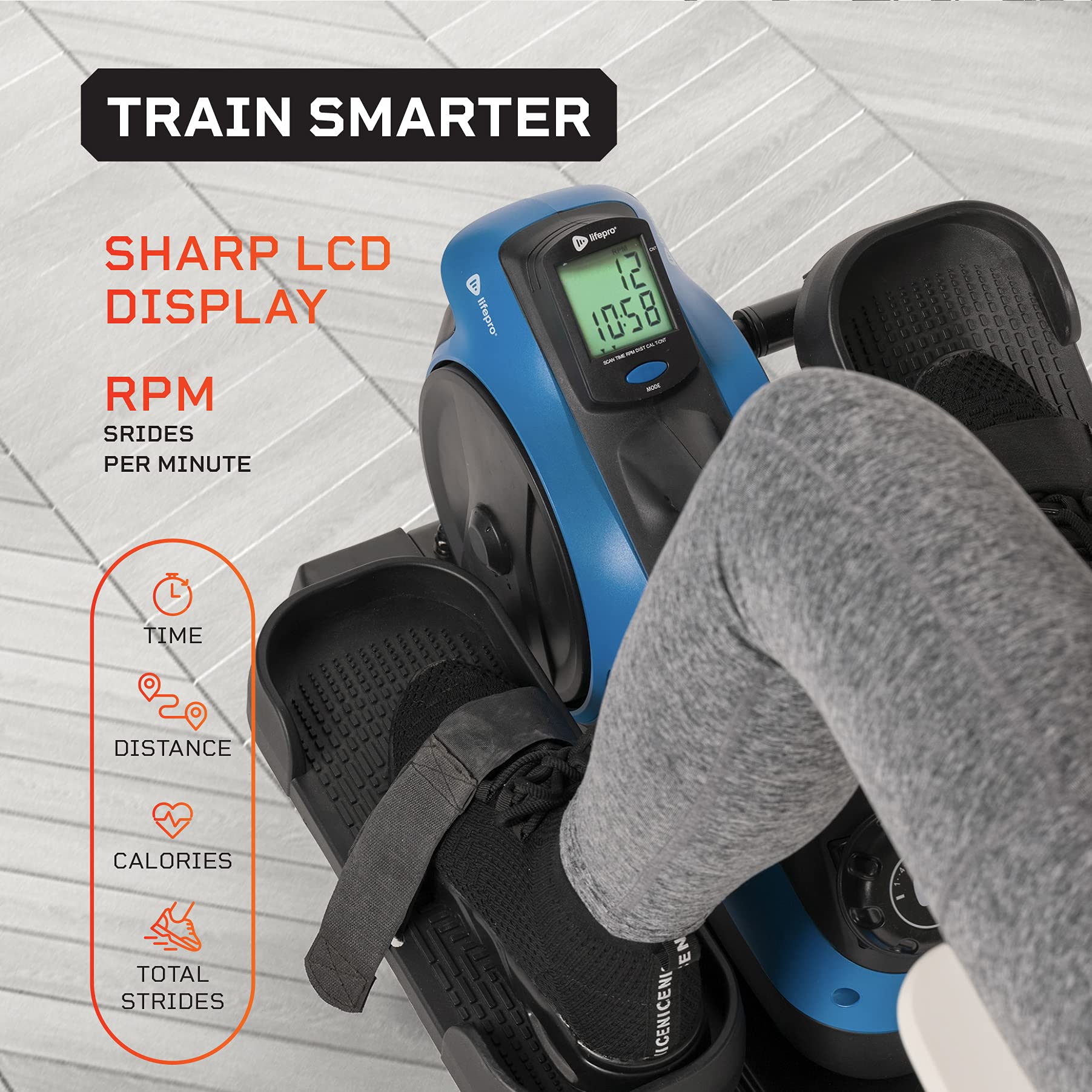LifePro Under Desk Elliptical Machine - Seated Under Desk Elliptical - 16 Levels Resistance Mini Elliptical Low Impact Under Desk Exercise Equipment w/Yoga Resistance Bands (Flexstride Pro Blue)