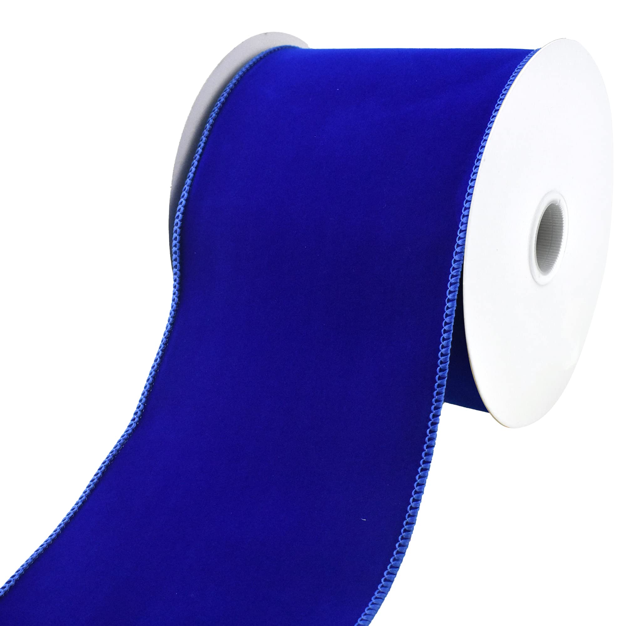 Homeford Christmas Royal Velvet Solid Wired Ribbon, 4-Inch, 10-Yard - Royal Blue