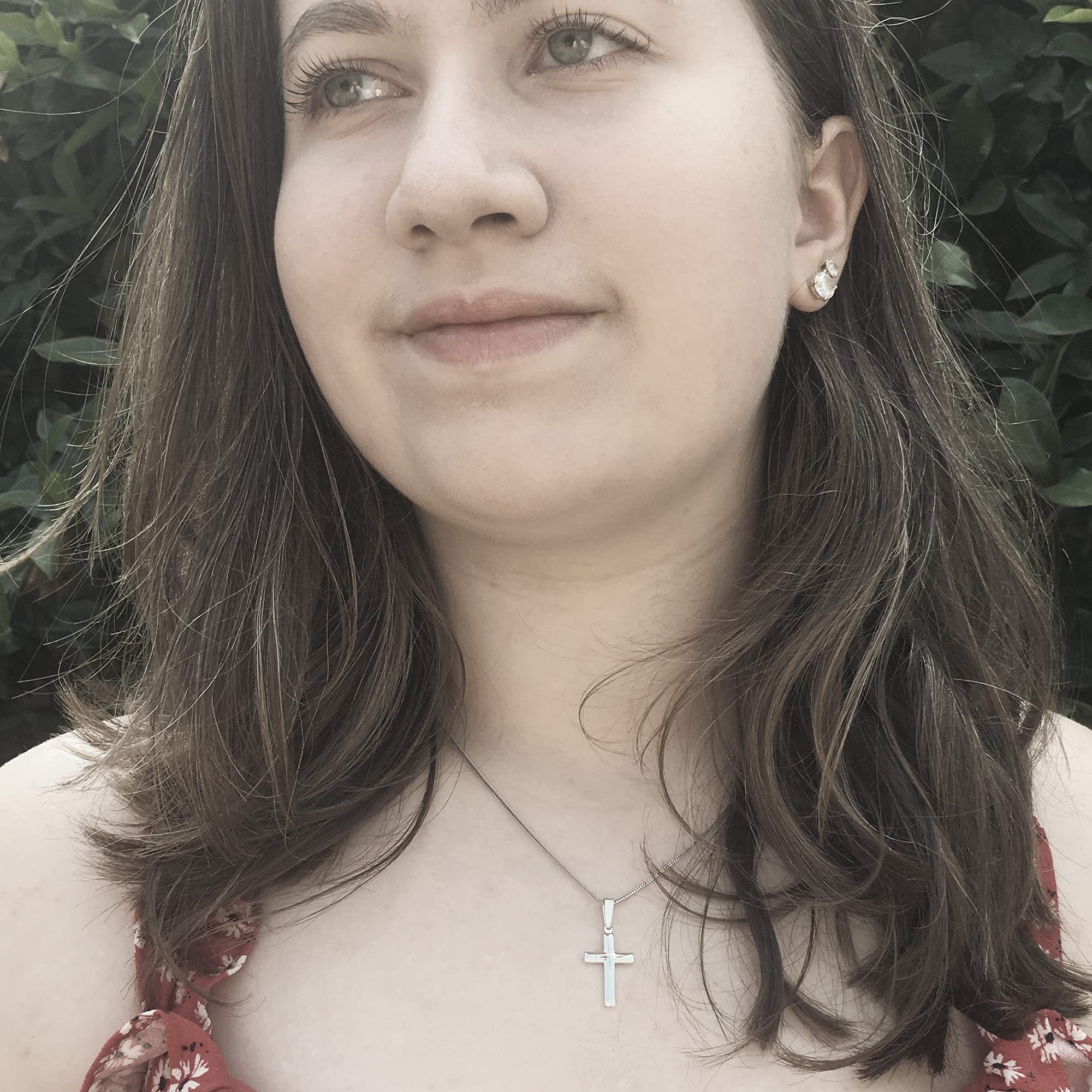 Inspired By My Girls Sterling Silver Cross Necklace with Adjustable Wheat Chain and Faith Keepsake Card Gift For Women - Cut