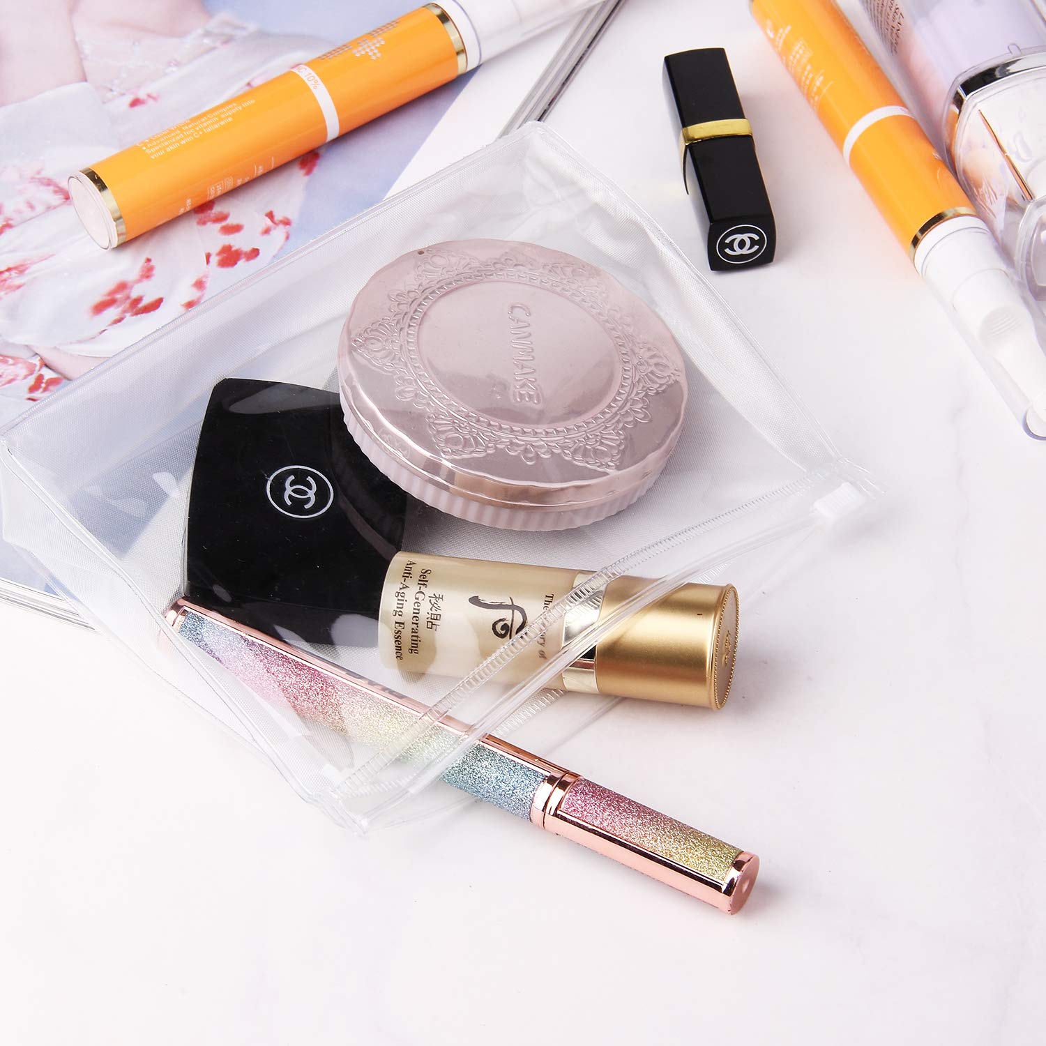JIAKAI 12pcs Mini Small PVC Transparent Plastic Cosmetic Organizer Bag Pouch With Zipper Closure for Vacation Travel, Bathroom and Organizing Makeup Bag