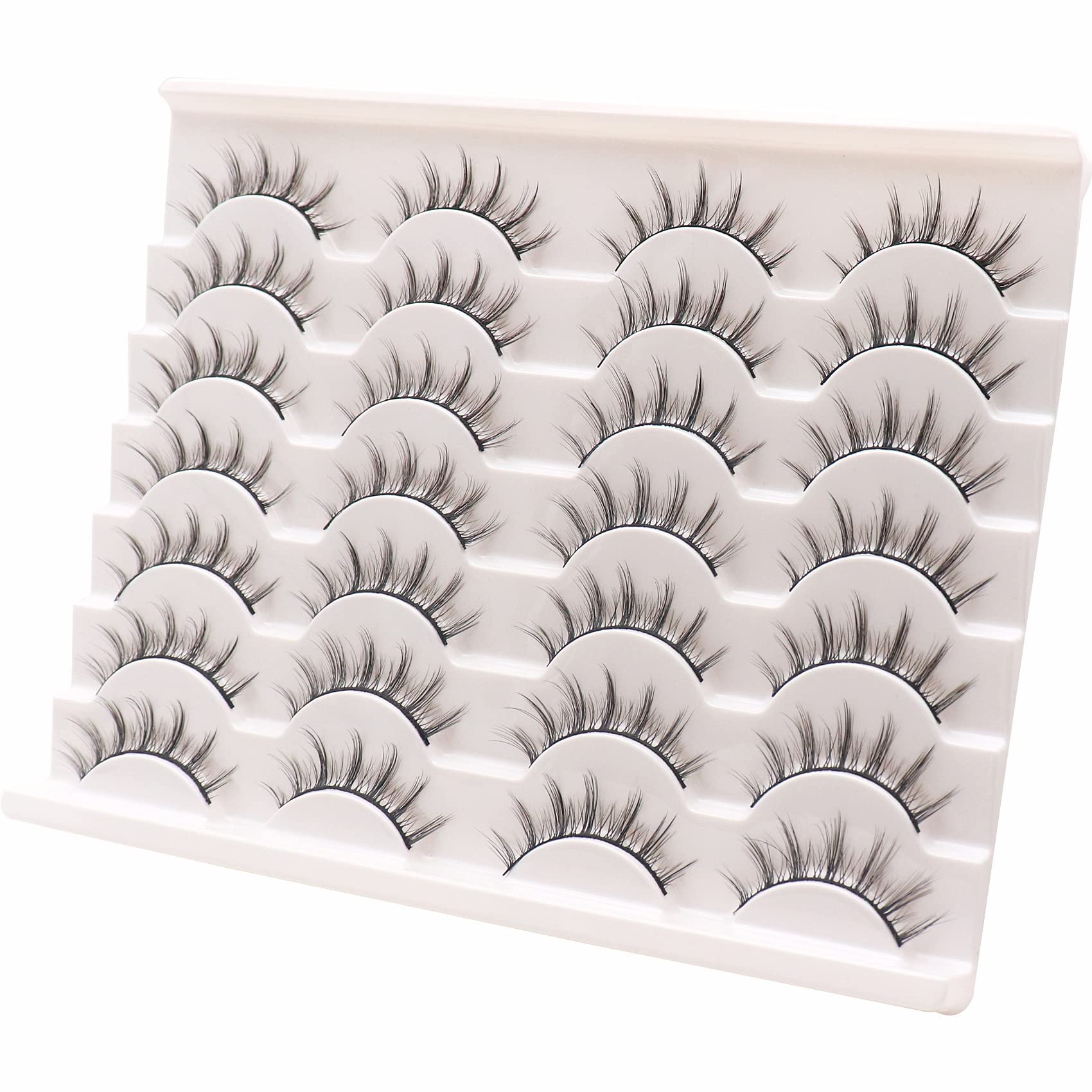 Losha Manga Lashes Fluffy Faux Mink Lashes 14 Pairs Natural False Lashes Pack Wispy Short Anime Lashes Look Like Individual Clusters (3D1009)
