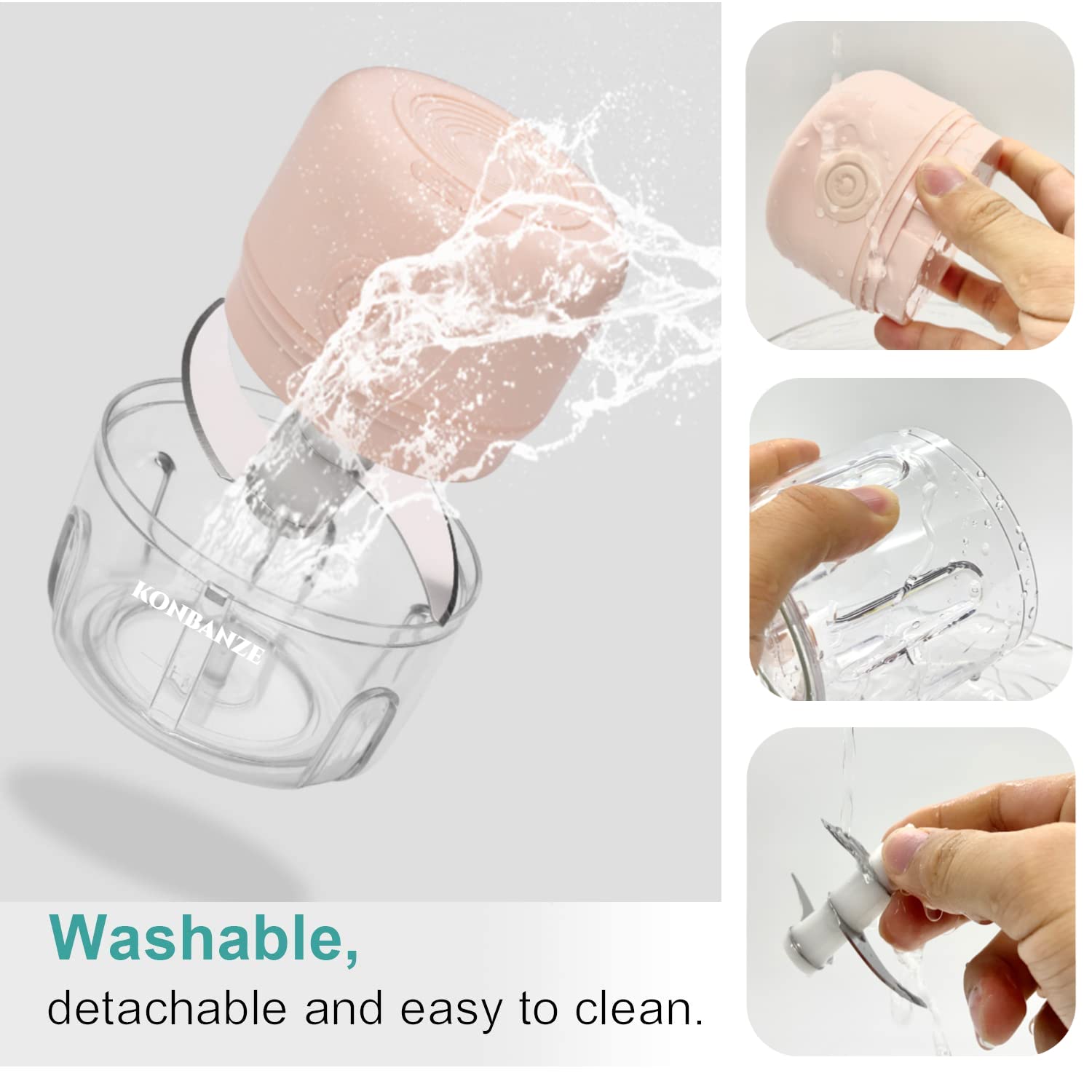KONBANZE 2-CUP Electric Portable Mini Garlic Onion Chopper Crusher Small Food Processor Mini Food Processor Masher USB Charging Food Vegetable Cutter Kitchen Gadgets (PINK)