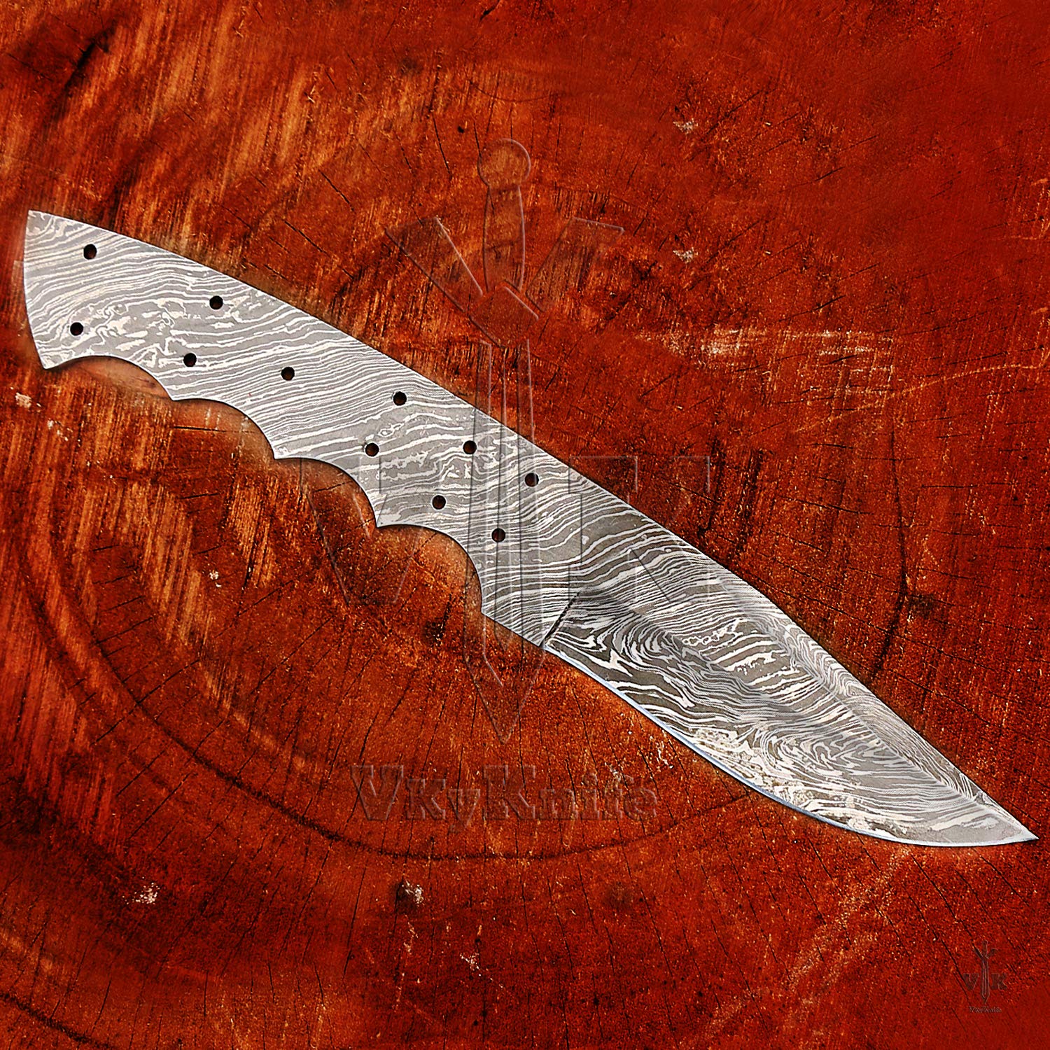 JNR Traders vkn2175 Handmade Damascus Steel Hunting Knife Blank Blade Fire Storm Pattern 9.5 Inches