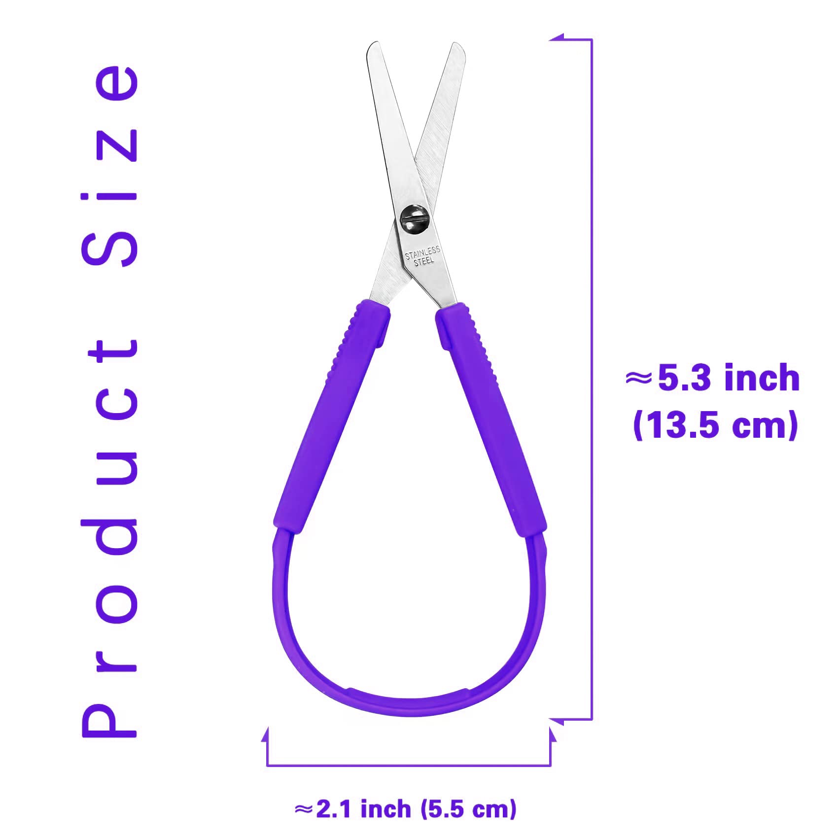 Loop Scissors for Kid, Colorful Looped Scissor, Adaptive Design, Easy-Open Squeeze Handles (5.5 inch, 2 PCS (Purple))