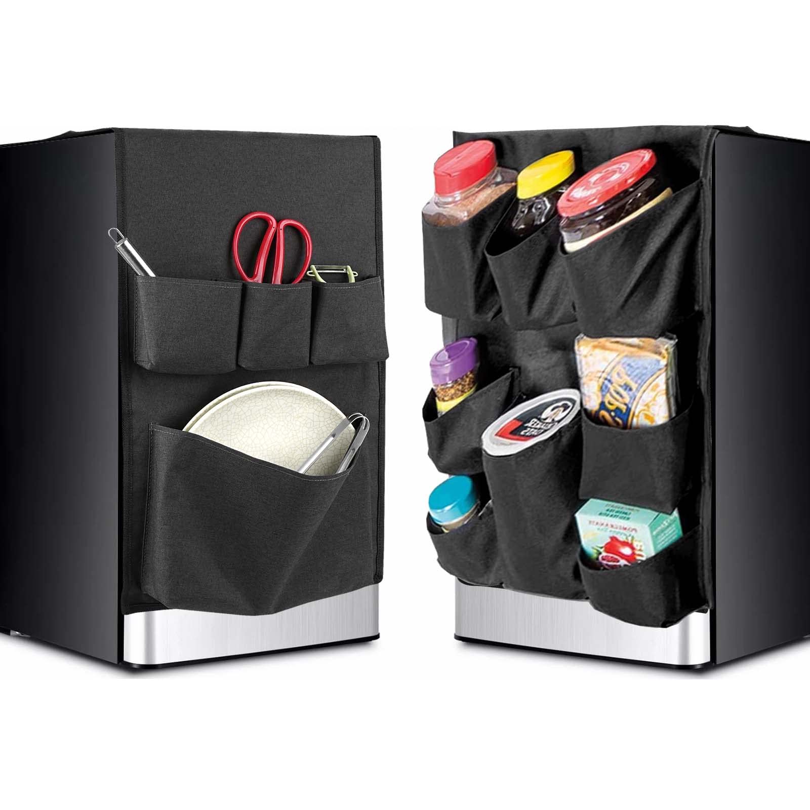 Kingshion Fridge Dust Cover Top, Mini Fridge Caddy Organizer, 14" Width Refrigerator Storage Bag with Extra 12 Pockets for Dorm Office Pantry, Flatware, Utensils, Spice, Cutlery, Napkin, Daily Stuff