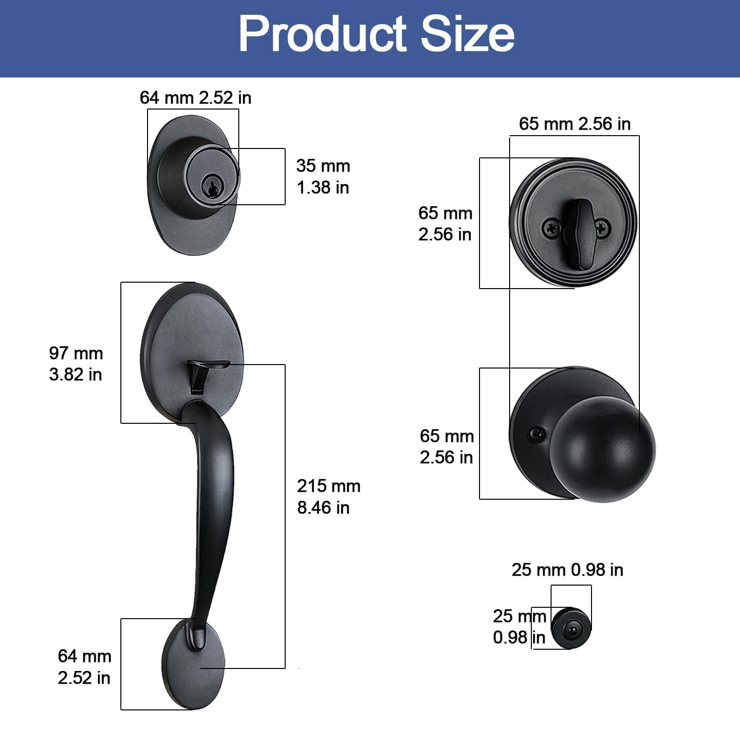 Iron Black Keyed Entry Door Handleset Front Door Lock with Deadbolt and Knob Handle- Classic1998DB Handleset (Keyed Handlest(1PCS))