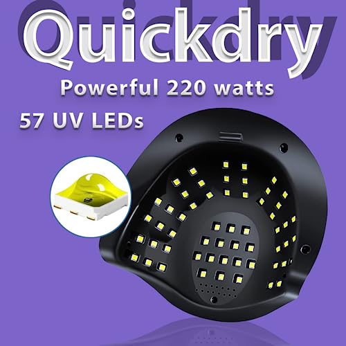 W&H 220W LED UV Light Dryer for Nails Gel Polish Lámpara para Uñas 57 LEDs 4 Timer Preset, Auto On Fingernail Toenail 6ft Powercord