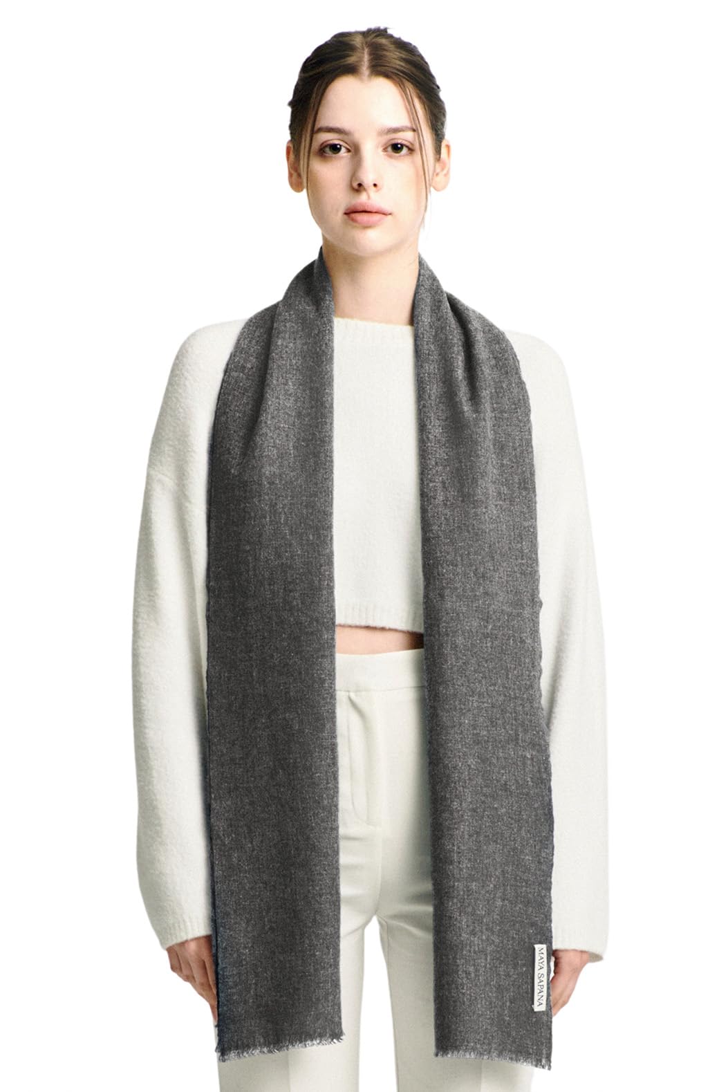 Maya Sapana 100% Cashmere - Classic Woven Cashmere Scarf for women/men (Light Grey)