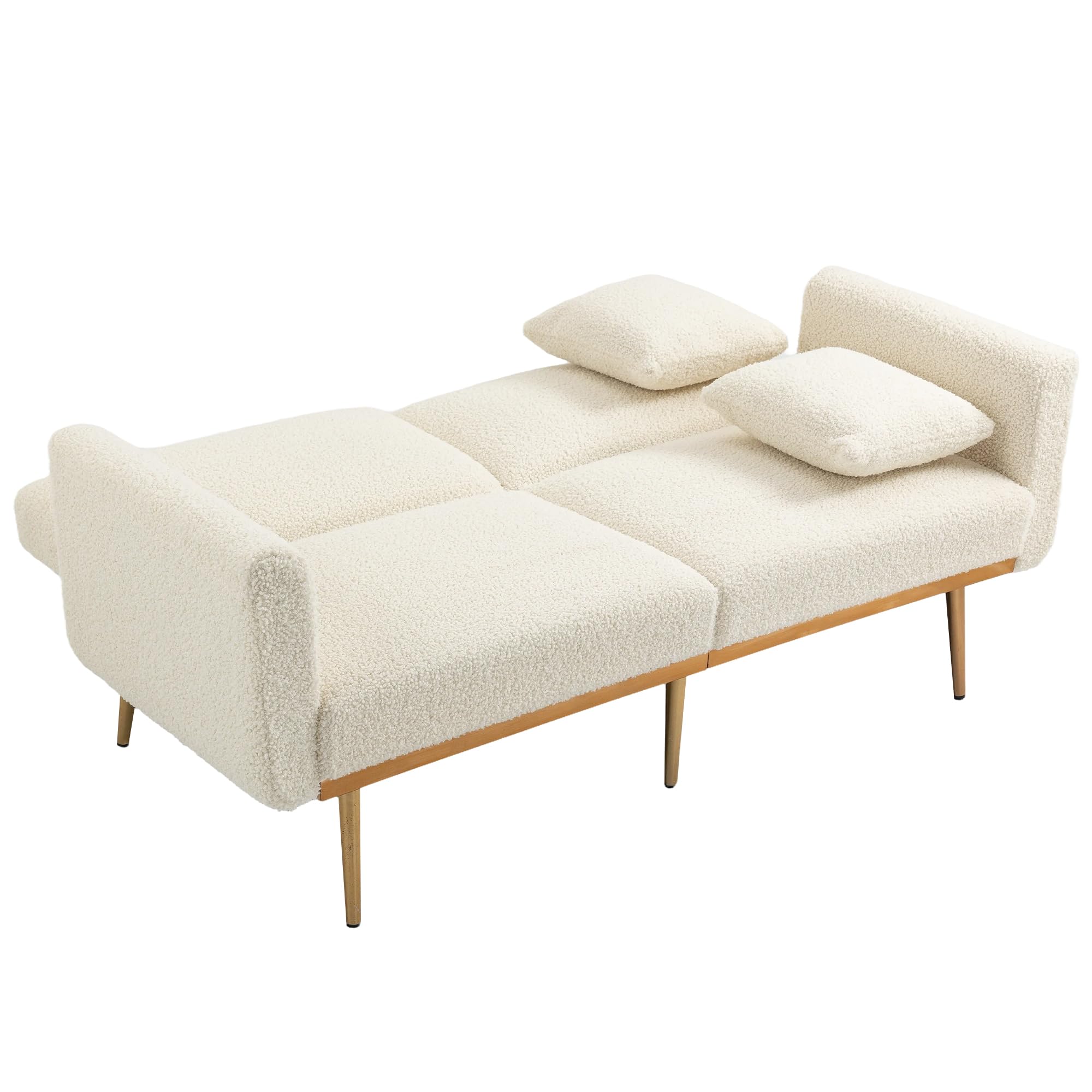 SZLIZCCC Accent Sofa, Mid Century Modern Teddy Velvet Fabric Couch, Convertible Futon Sofa Bed ,Recliner Couch Accent Sofa Loveseat Sofa with Gold Metal Feet (White Teddy)