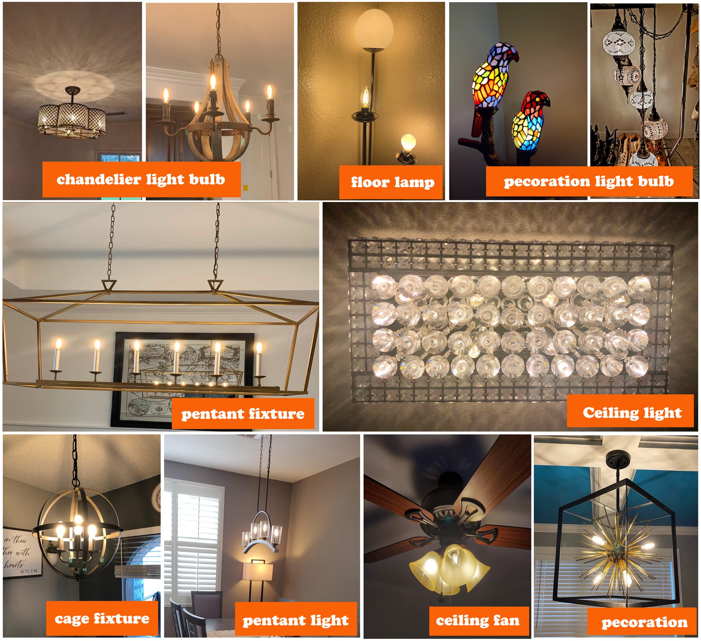 HXMLS E12 ,Dimmable Candelabra Led Light Bulbs 4W Equal 40 watt, Warm White 2700k 400LM, Led Filament Tubular Tube Light Bulbs T6 for Chandeliers,Fixture 6Pack
