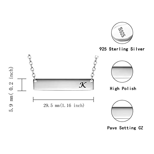 JZCOLOR | Sterling Silver Bar Necklace | Pendant with Engraved Letter (K)