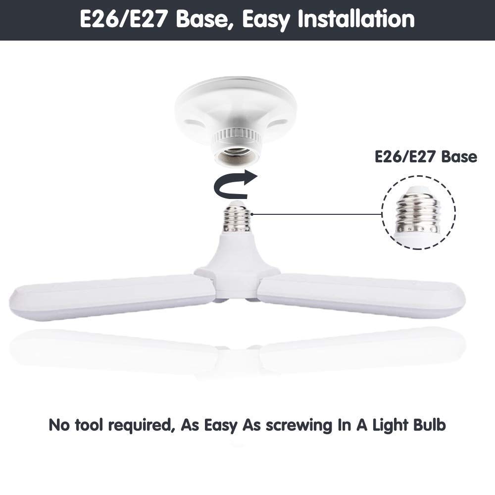 Intpro LED Garage Light, Deformable Garage Ceiling Light,45W 4500LM E26/E27 Super Bright Bulb,6500K Daylight High Bay Light Lamp with 3 Adjustable Panels,Utility Shop Light