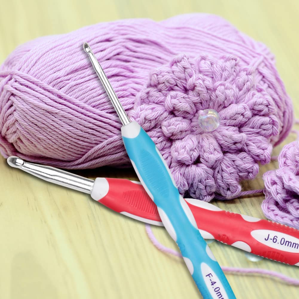 Katech 9 pcs Different Sizes Crochet Hooks (2.0mm - 6.0mm) Ergonomic Non-Slip Handle Crochet Needles Set Kit DIY Craft Yarn Weaving Tool for Beginners and Crochet Lovers to Make Bag, Socks and Hats