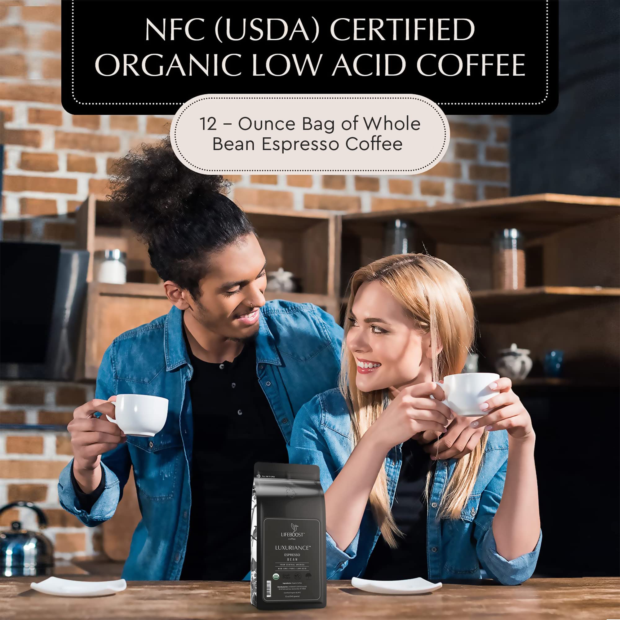 Lifeboost Coffee Organic Espresso Beans Whole - Low Acid Single Origin Organic Coffee - Non-GMO Espresso Coffee - Third Party Tested For Mycotoxins & Pesticides - Whole Bean - 12 Ounces