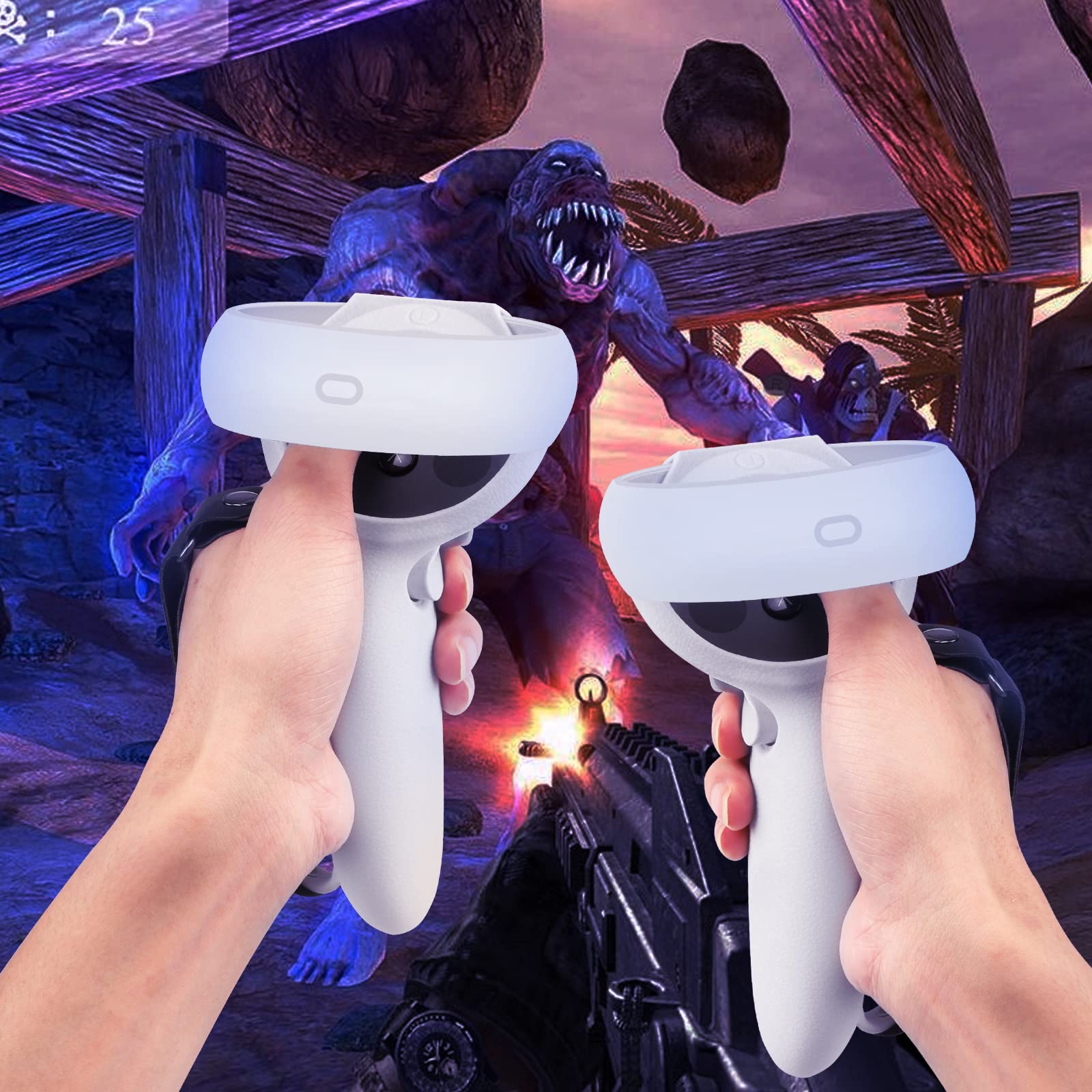 LINPOK Controller Grip Cover Compatible with Oculus/Meta Quest 2 Accessories, Adjustable with Knuckle Straps, Anti-Throw Handle Protector for Controller, Suitable for Large Hands