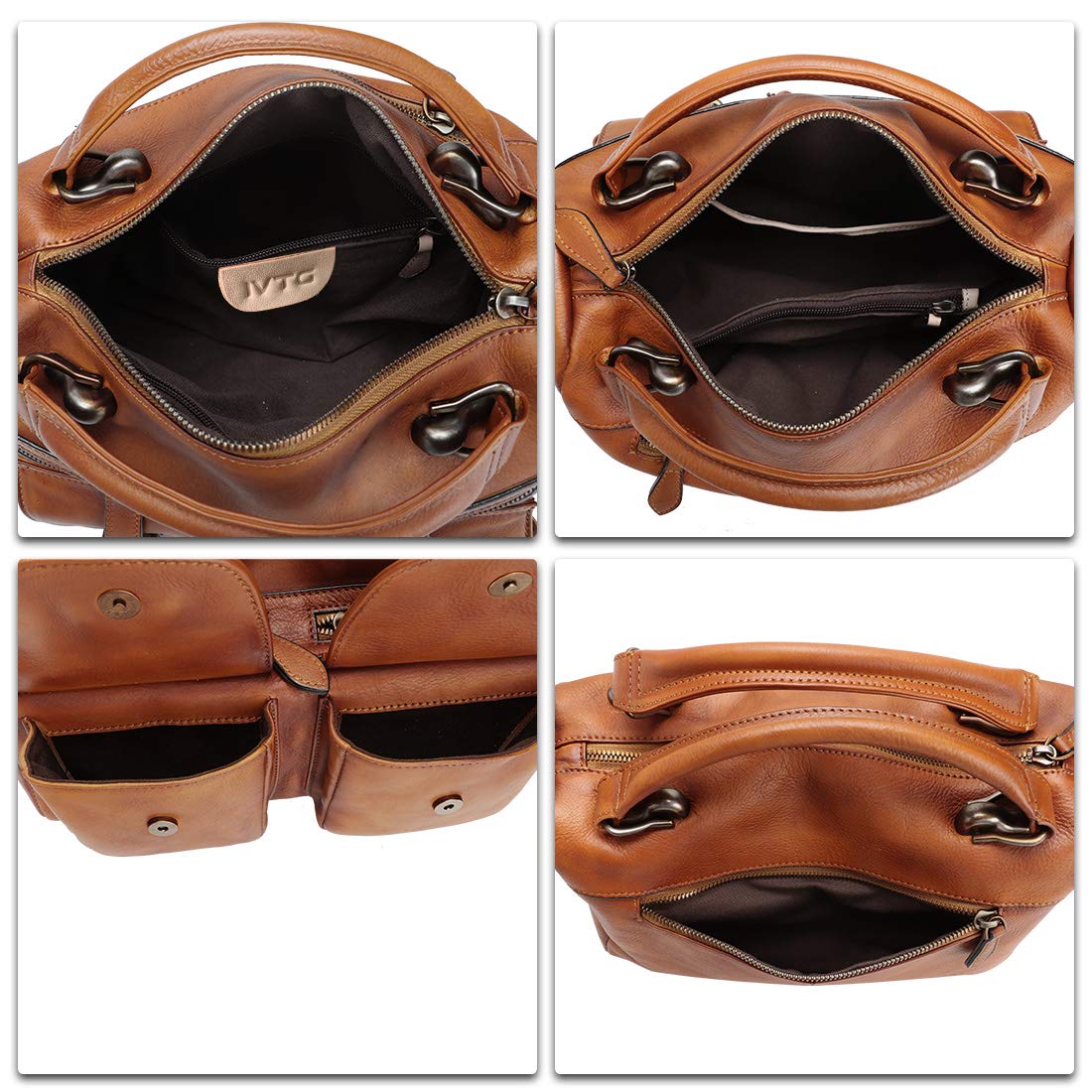 IVTG Genuine Leather Satchel Purse for Women Vintage Handmade Top Handle Bag Crossbody Handbag (Brown)