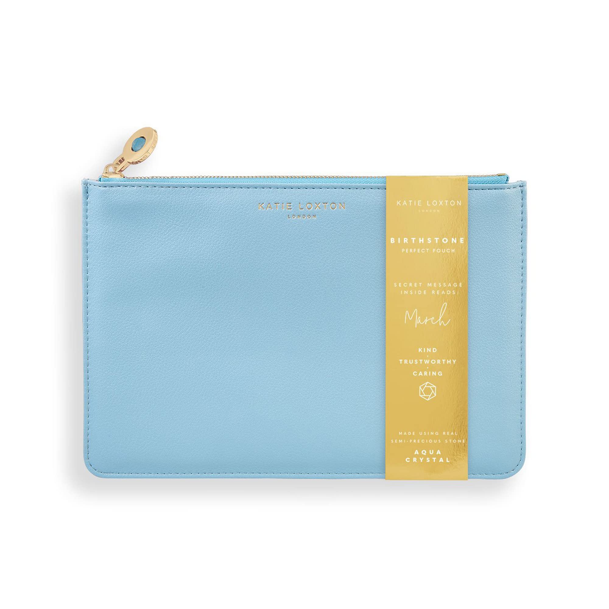 KATIE LOXTON Birthstone Jewel Shade Womens Medium Vegan Leather Sentiment Perfect Pouch March Blue